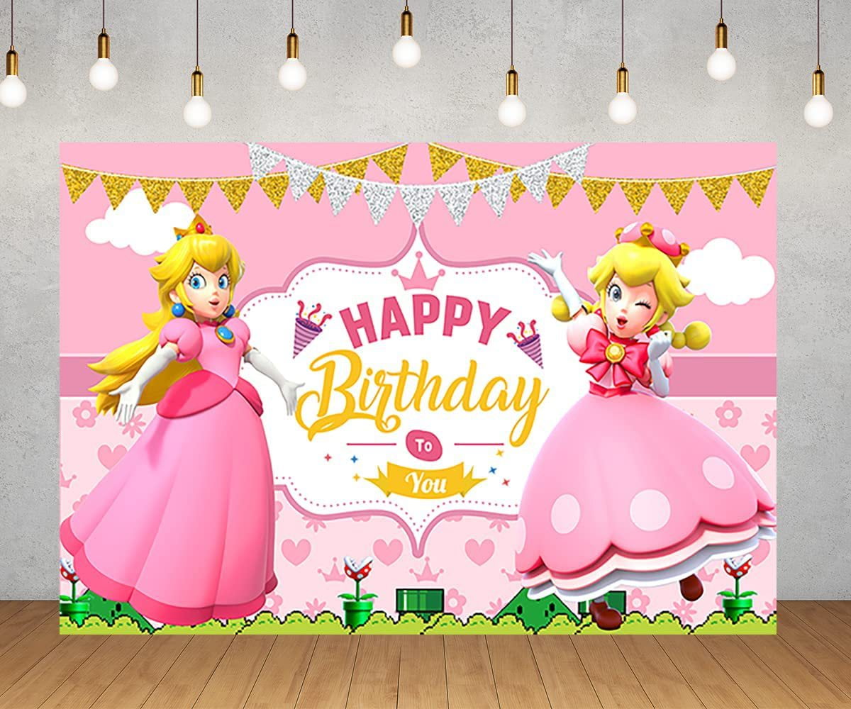 Super Mario Princess Peach Backdrop Birthday Party Banner Decoration ...