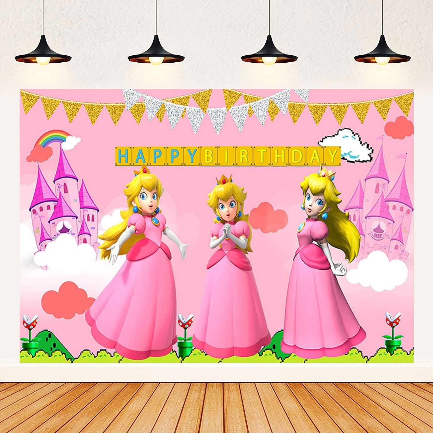 Super Mario Princess Peach Backdrop Birthday Party Banner Decoration ...