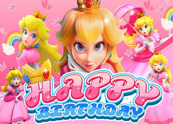 Super Mario Princess Peach Backdrop – Gaming-Themed Party Decor & Pink ...