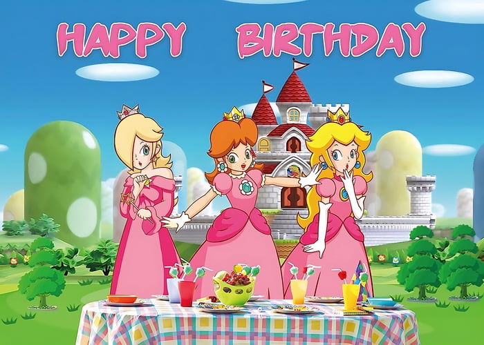 Super Mario Princess Peach Backdrop – Gaming-Themed Party Decor & Pink ...