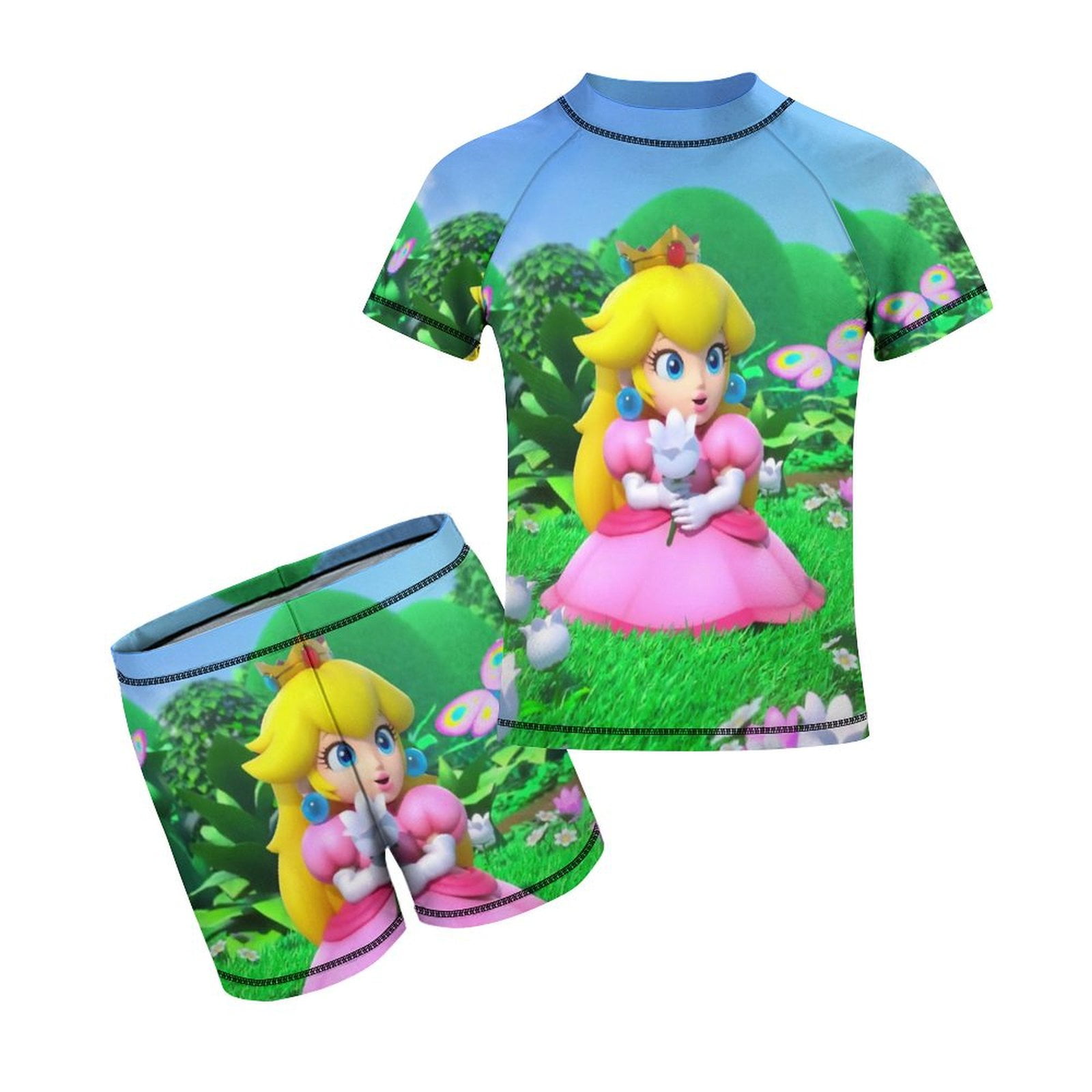 Super Mario Princess Peach Boys Rash Guard Set 2 Piece Swimsuits Short ...