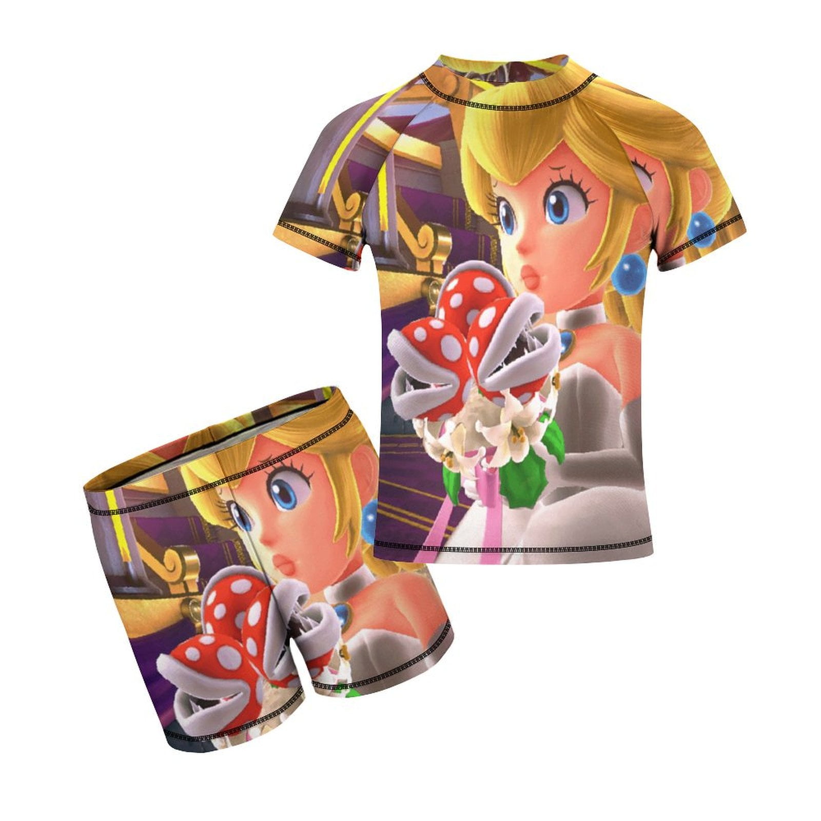 Super Mario Princess Peach Boys Rash Guard Set 2 Piece Swimsuits Short ...