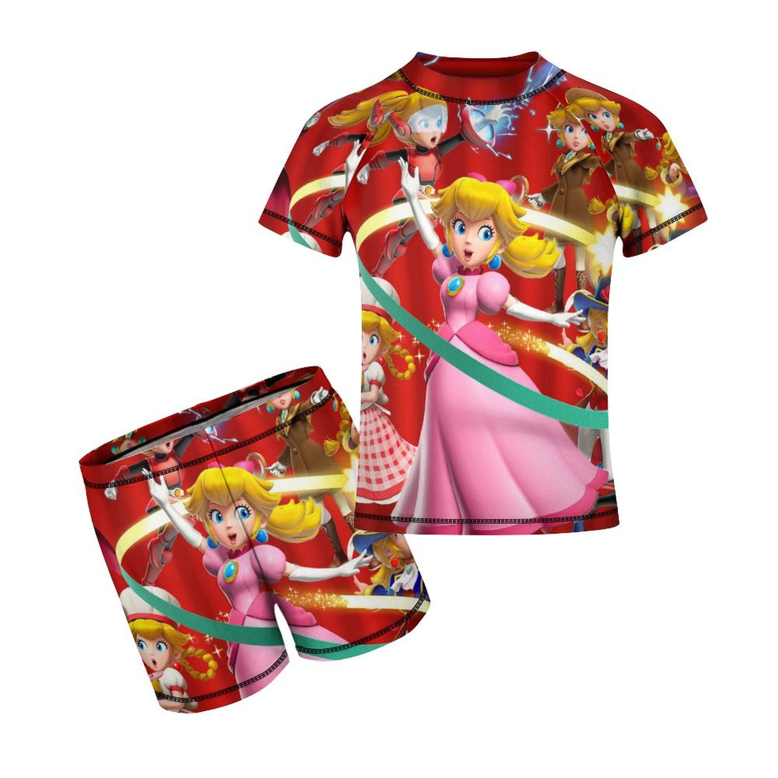 Super Mario Princess Peach Boys Rash Guard Set 2 Piece Swimsuits Short ...