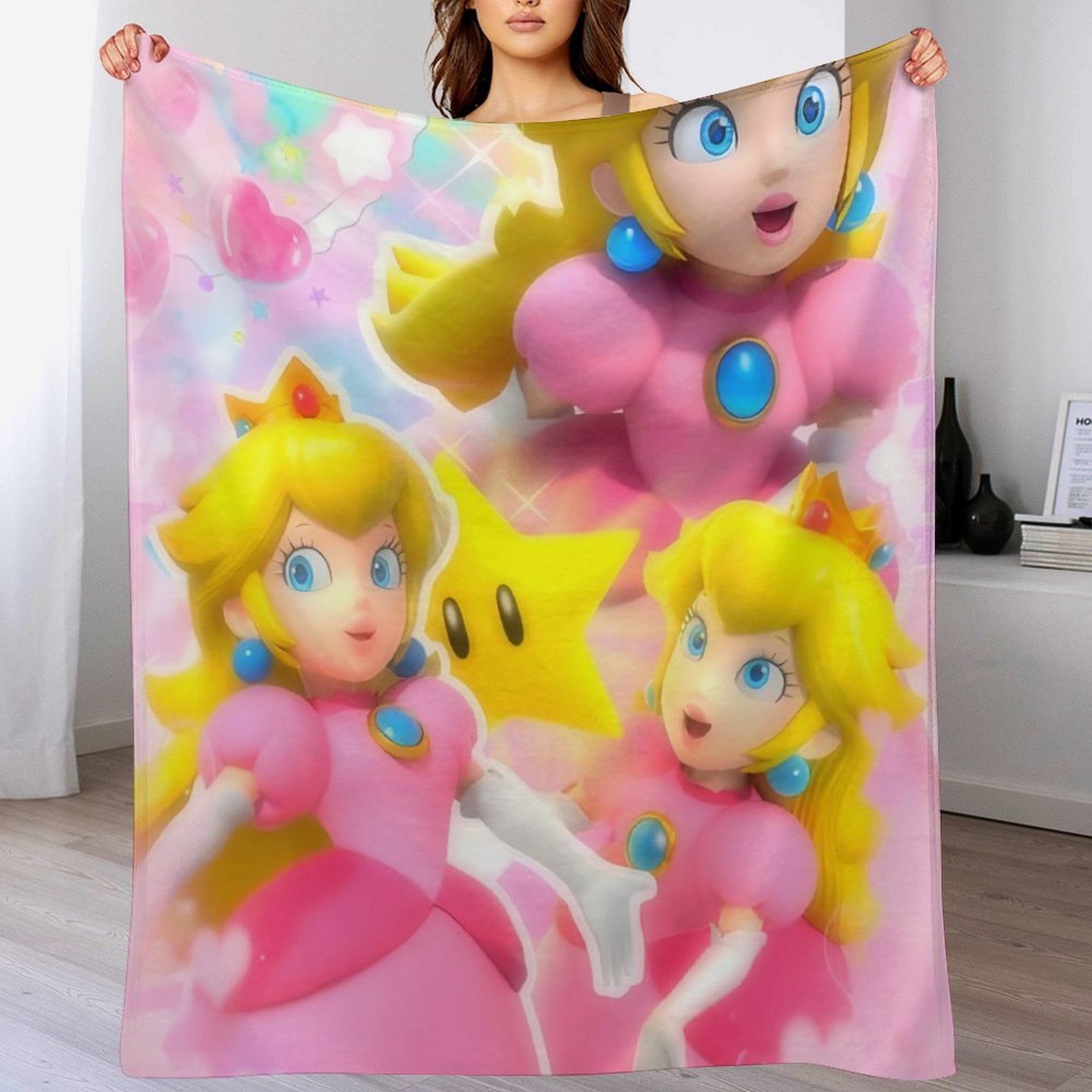 Super Mario Princess Peach Cartoon Blanket Super Soft Flannel Throw ...