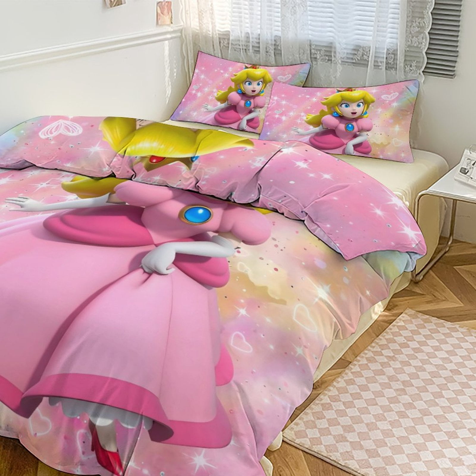 Super Mario Princess Peach Cartoon Sheet Set 3 Piece Bedding Set Cute ...