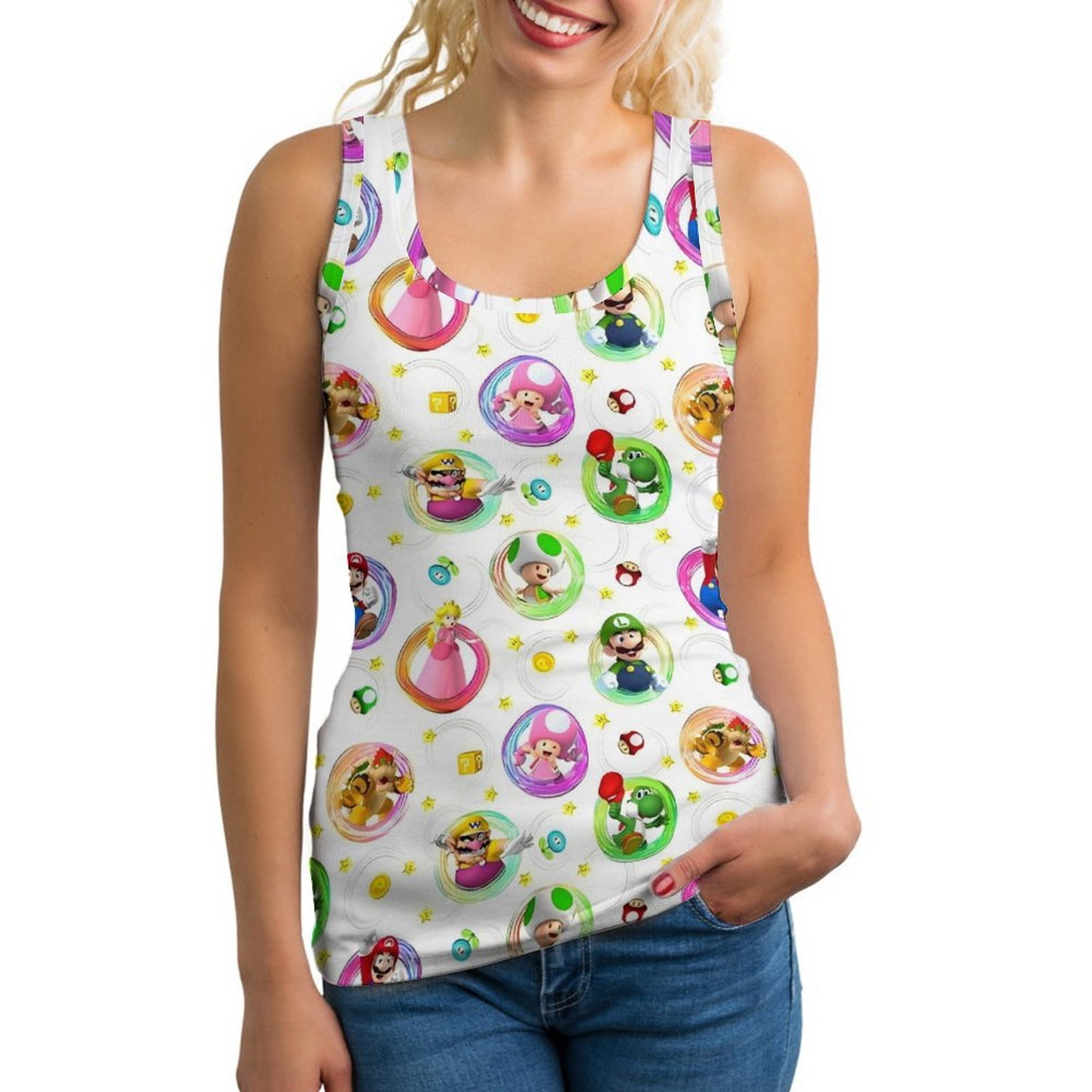 Super Mario Princess Peach Cartoon Women's Sports Tank Top Sleeveless ...