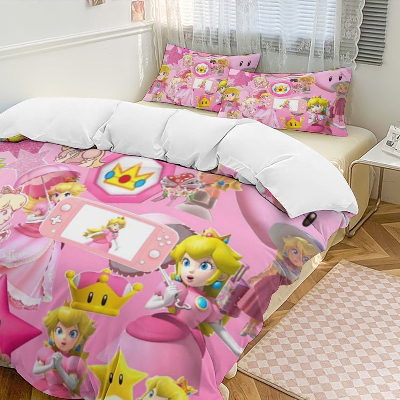 Super Mario Princess Peach Duvet Cover Set 3-Piece Bedding Set Soft ...