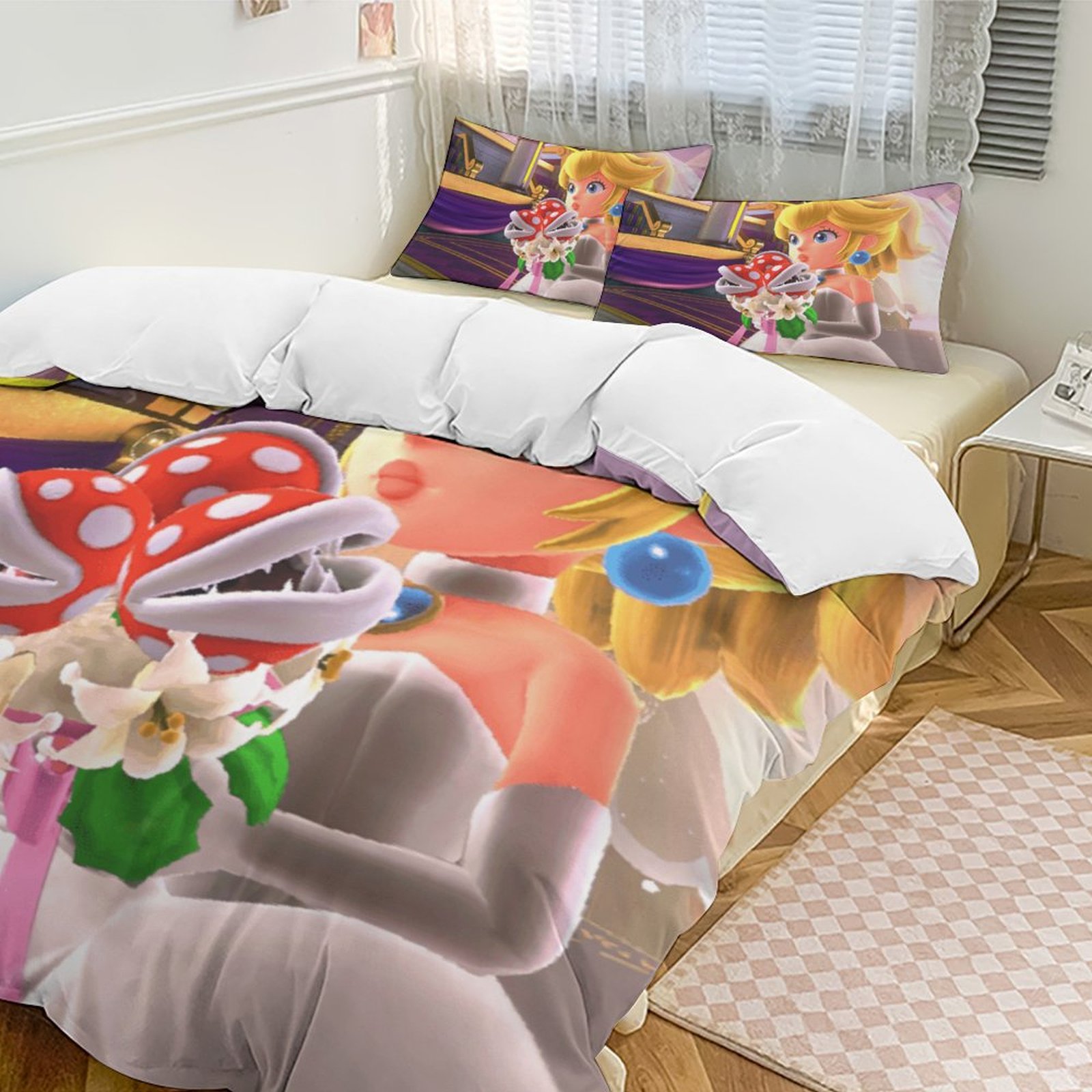 Super Mario Princess Peach Duvet Cover Set 3-Piece Bedding Set Soft ...