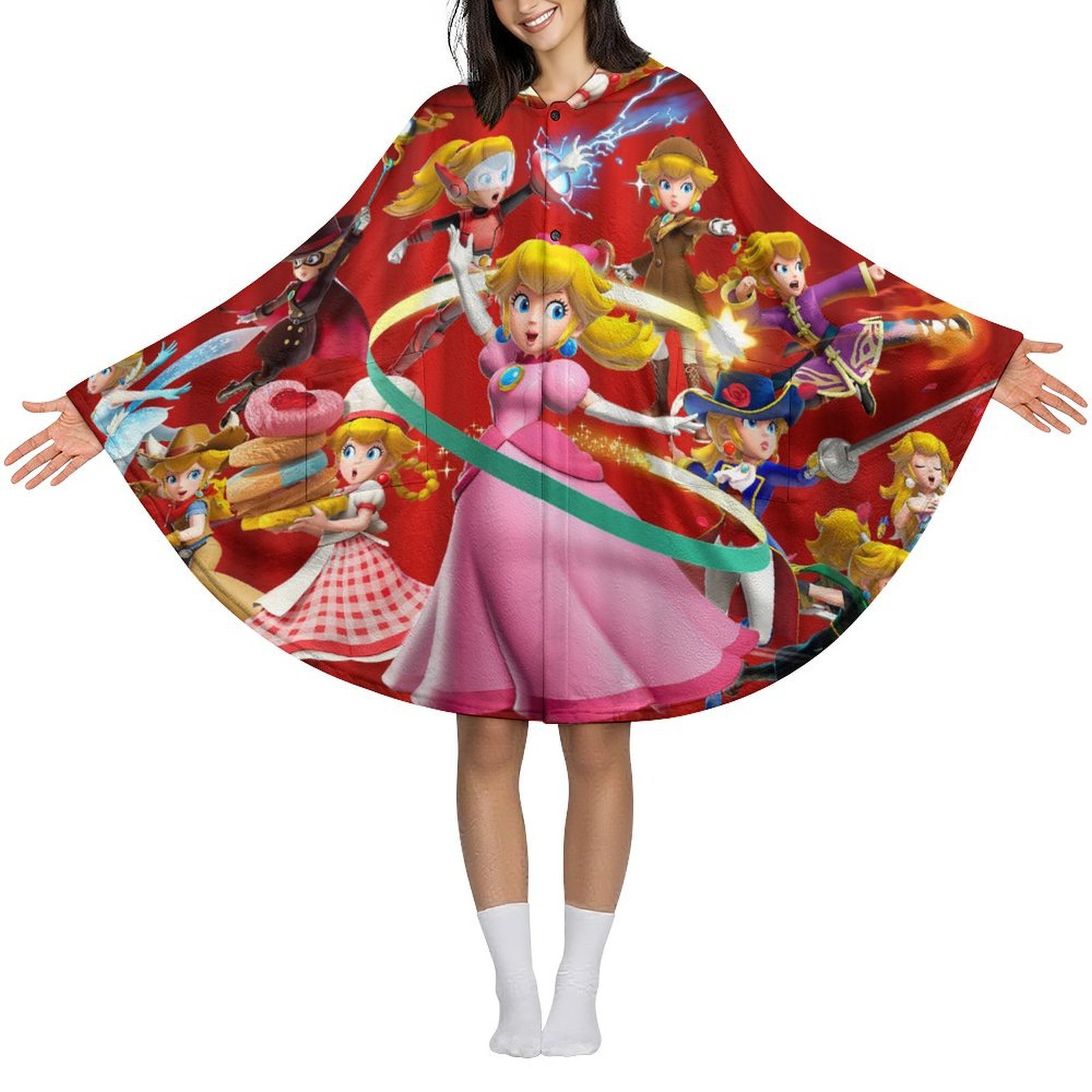 Super Mario Princess Peach Wearable Blanket Flannel Poncho Office Work ...