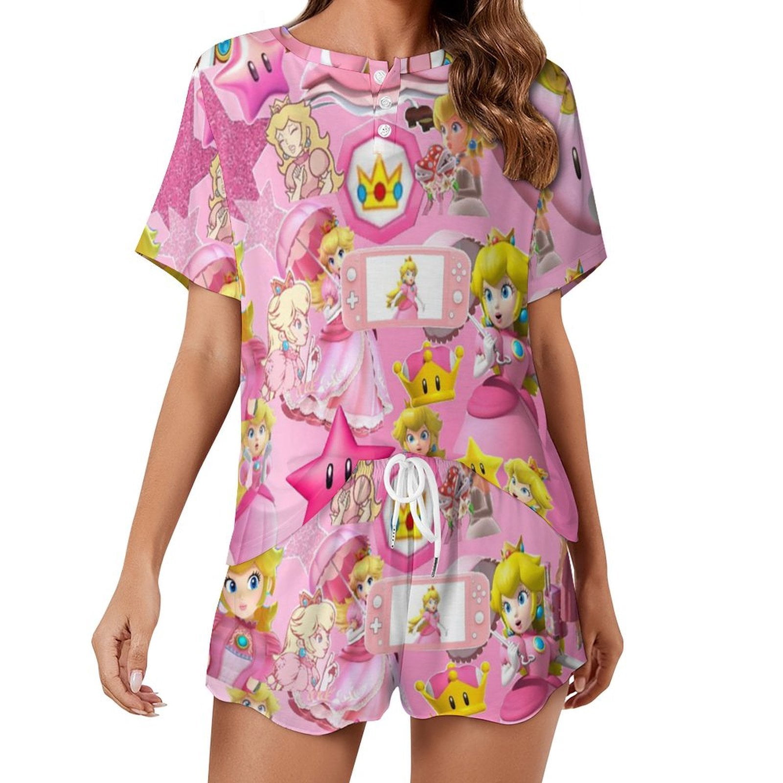Super Mario Princess Peach Women Pajamas Set Loungewear Sleepwear 2 ...