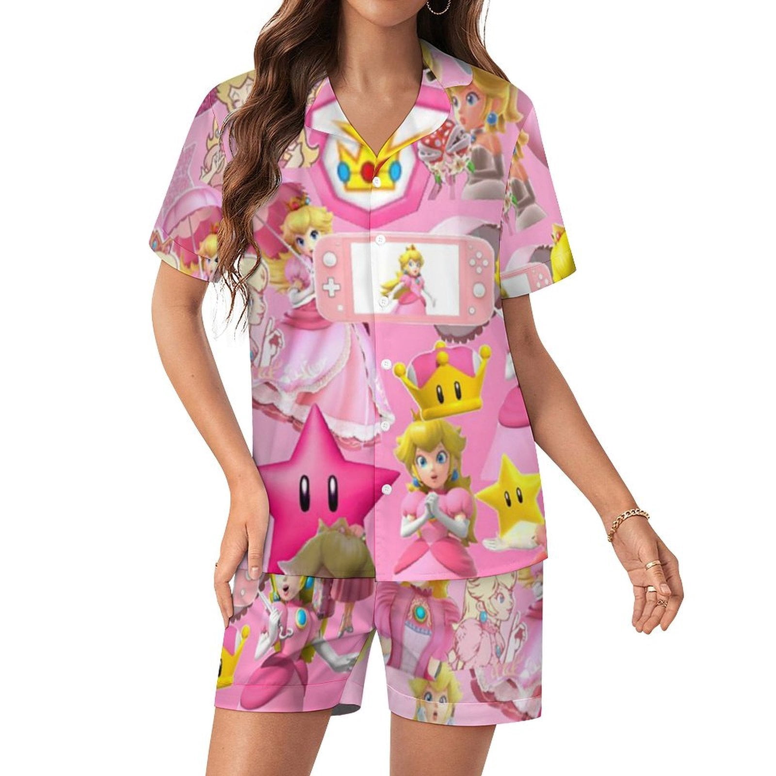 Super Mario Princess Peach Women Pajamas Set Short Sleeve Sleepwear ...