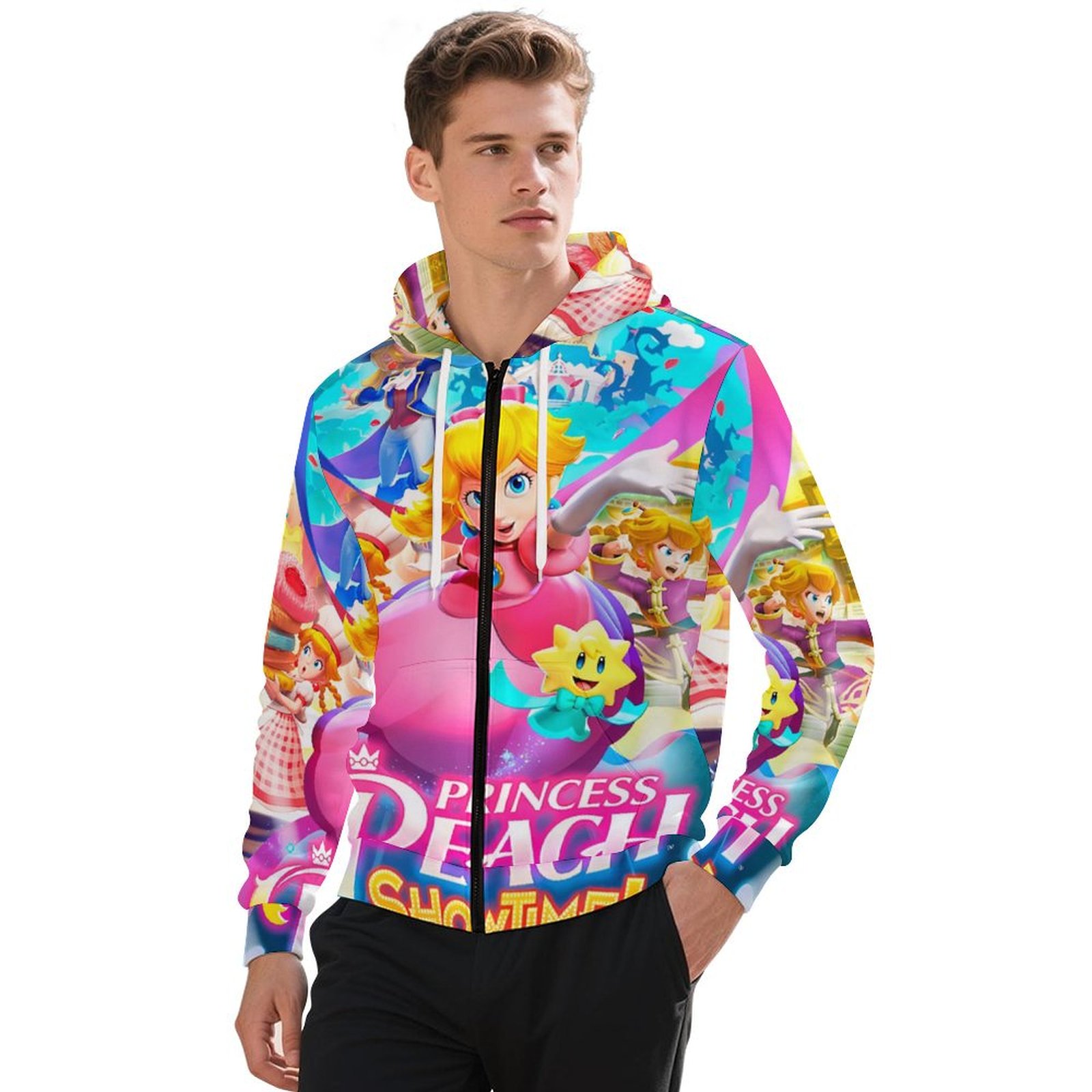 Super Mario Princess Peach Zip-Up Hoodie Pullover Hooded Long Sleeve ...