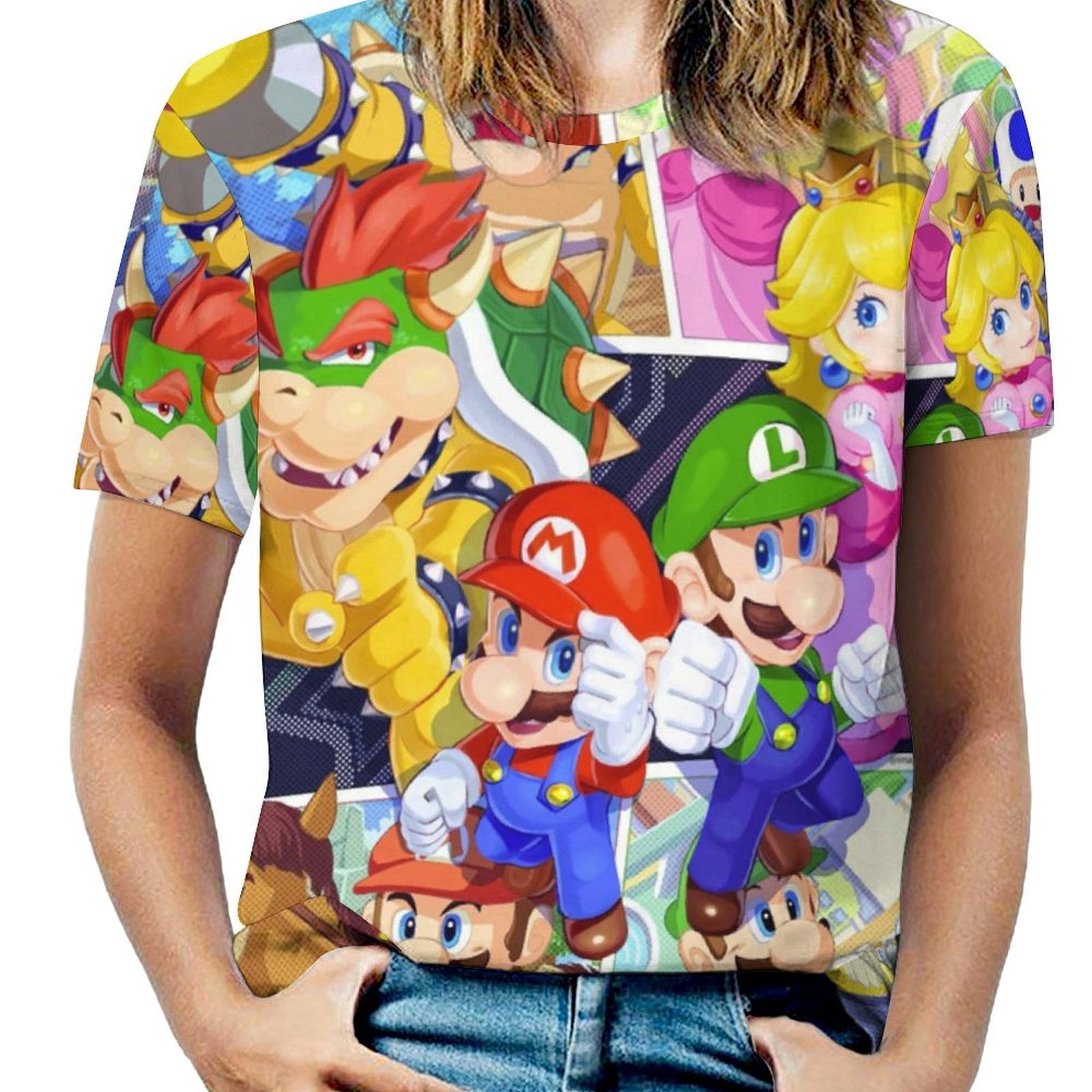 Super Mario Princess Women's Casual T-shirts Crew Neck Short Sleeve Tee ...