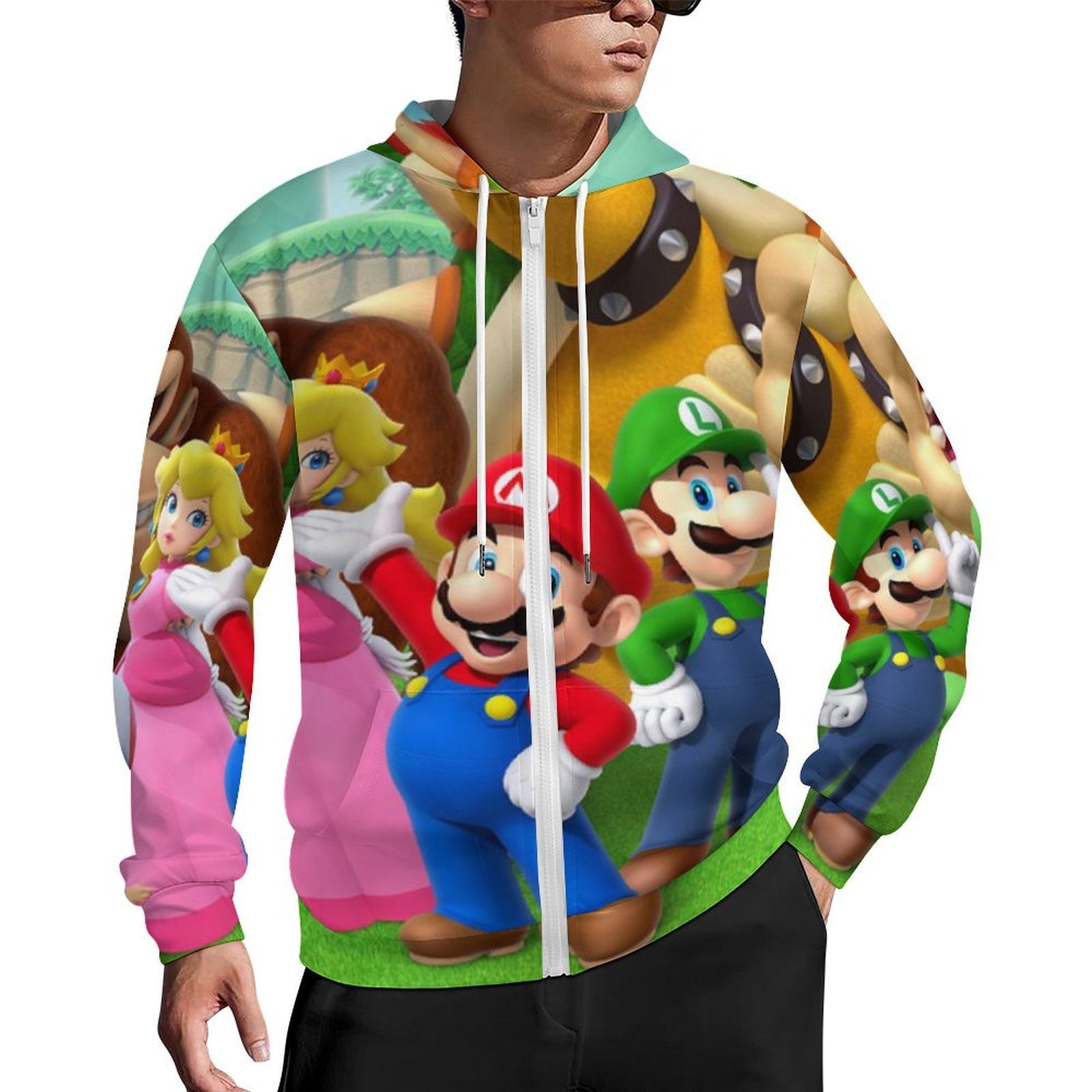 Super Mario Pullover Zip-up Hoodie Loose-fit Sweatshirt Casual Hooded ...
