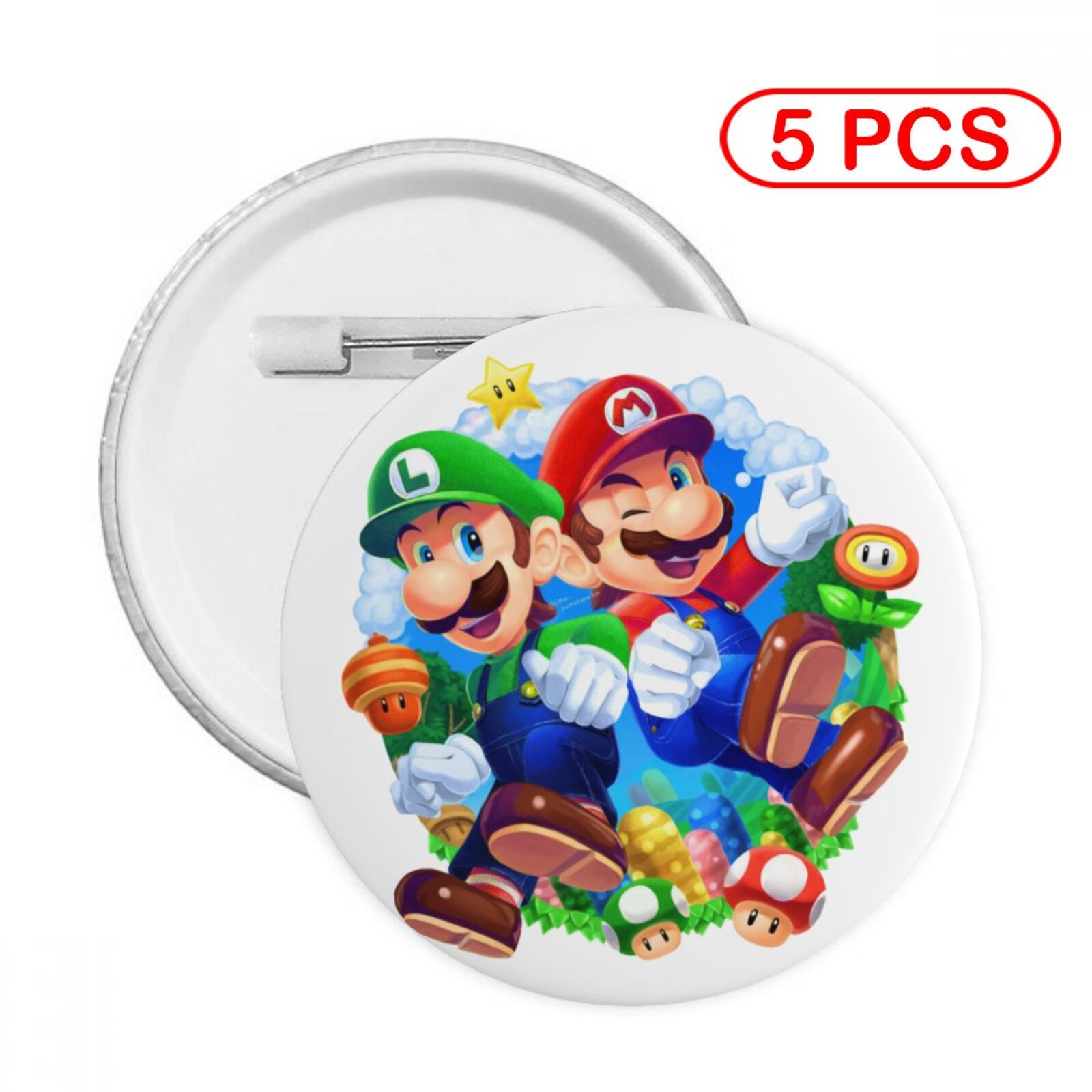 Super Mario Round Badge Pins Circle Shape Button Pins Brooches Clothes ...