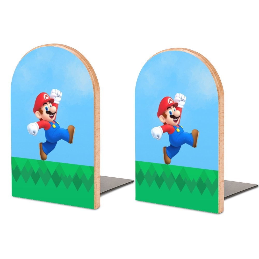 Super Mario Run Bookends Wood Book Divider Decorative Shelves Non-Skid ...