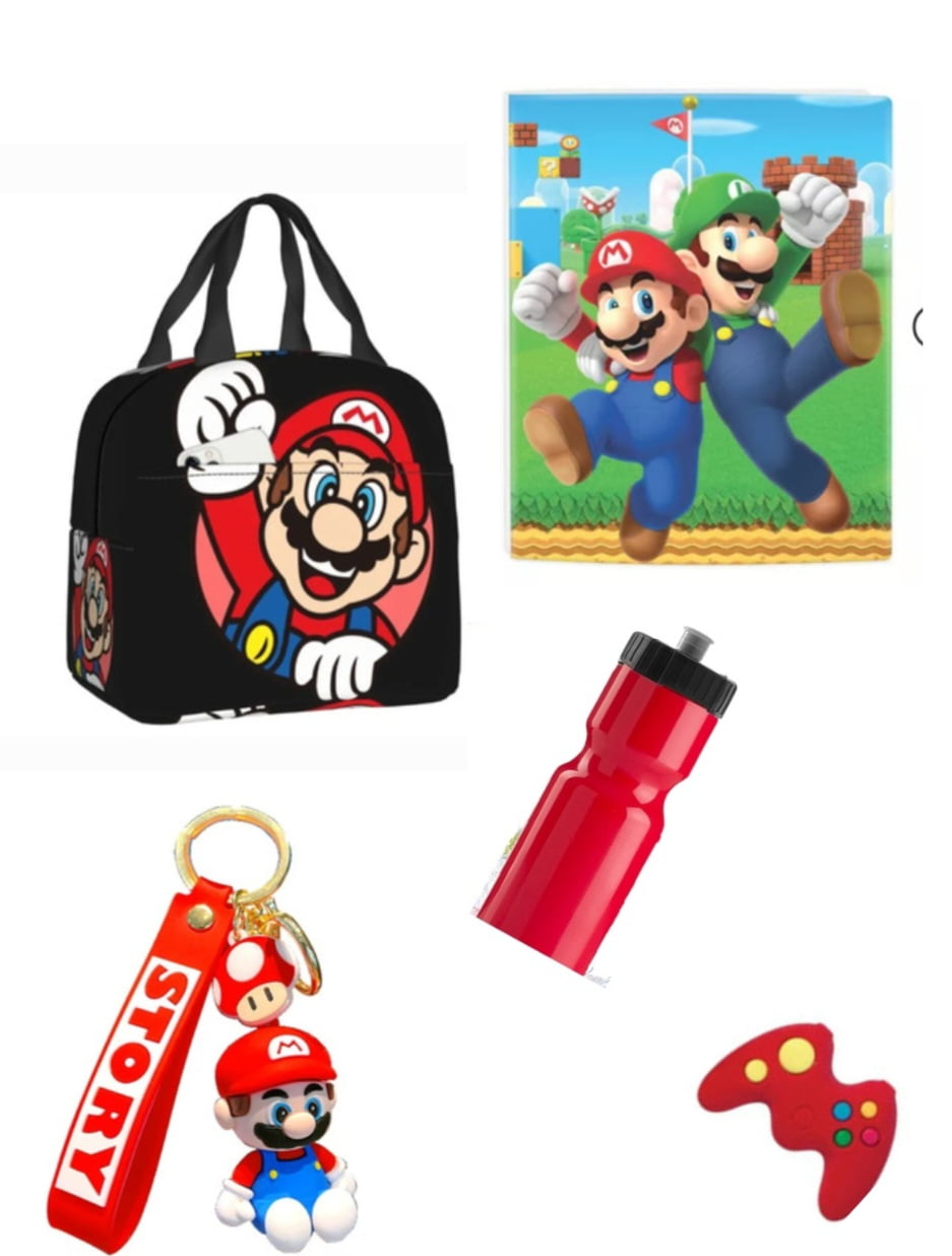 Super Mario School Supply Bundel Lunch Box, Folder, Key Chain, 22 oz ...