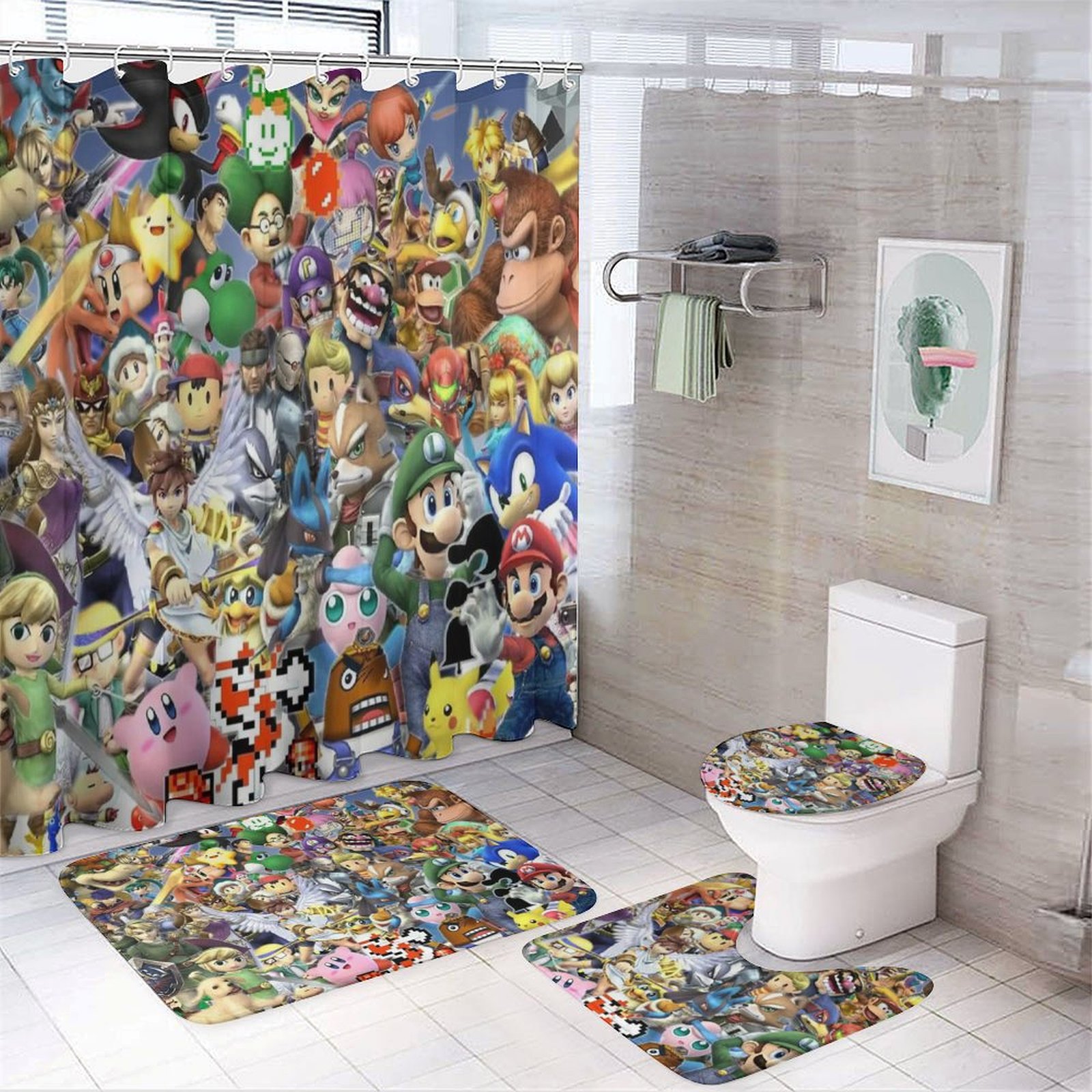 Super Mario Shower Curtain Set with Rugs Toilet Lid Cover, Shower ...