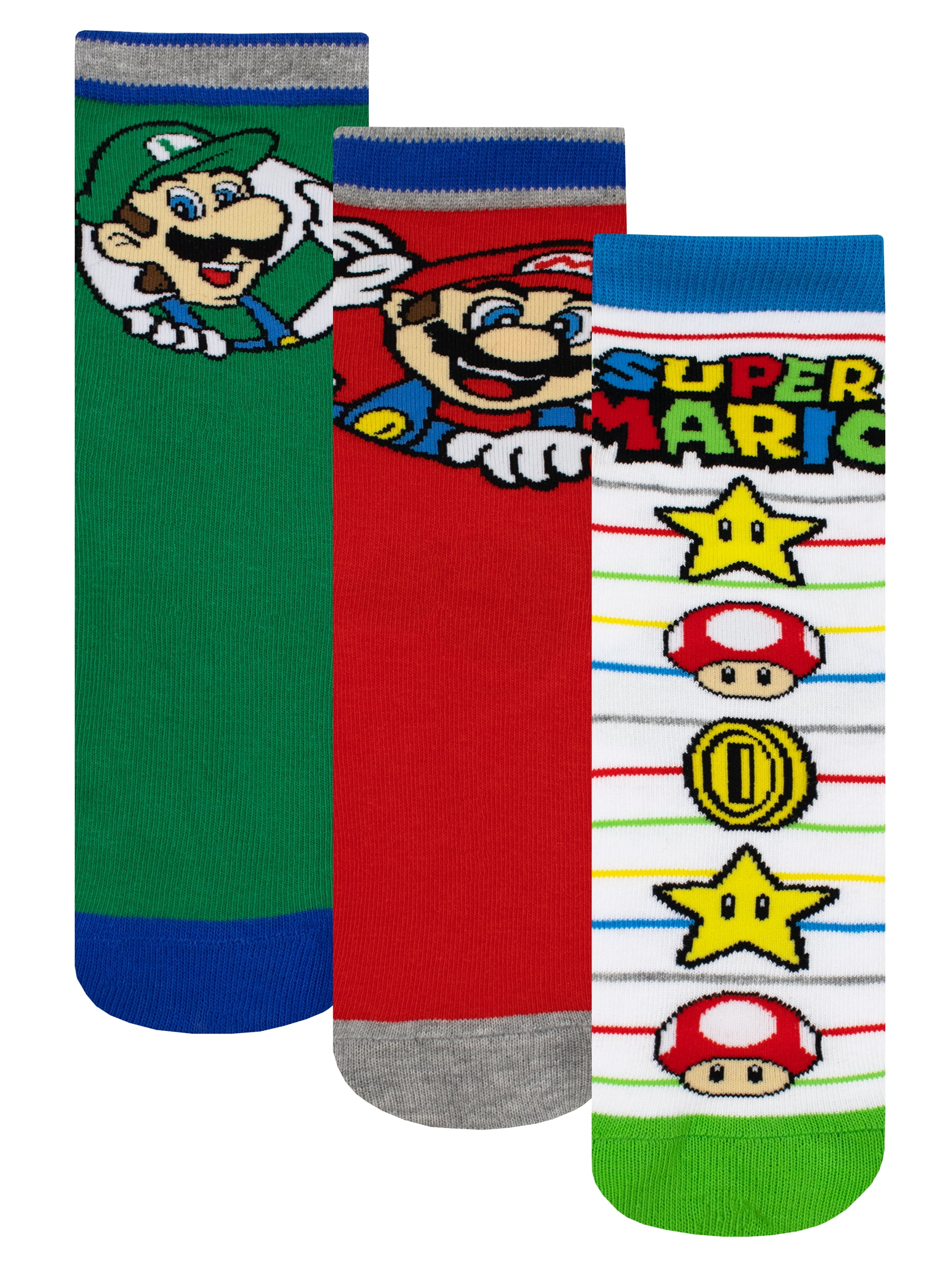 Super Mario Socks Pack, Cotton Blend, Multicolor, Boys Infant Size 7-8 ...