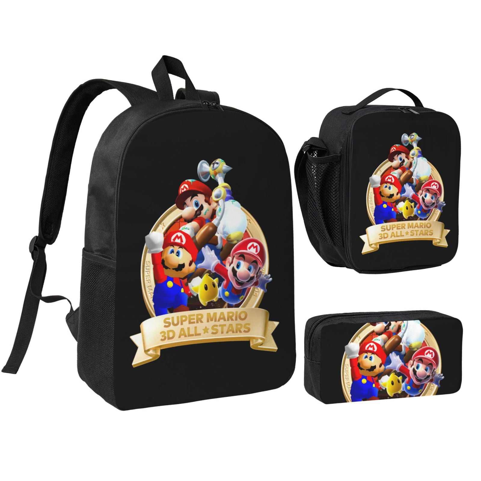 Super Mario Stars School Backpack with Lunch Box and Pencil Cas ...