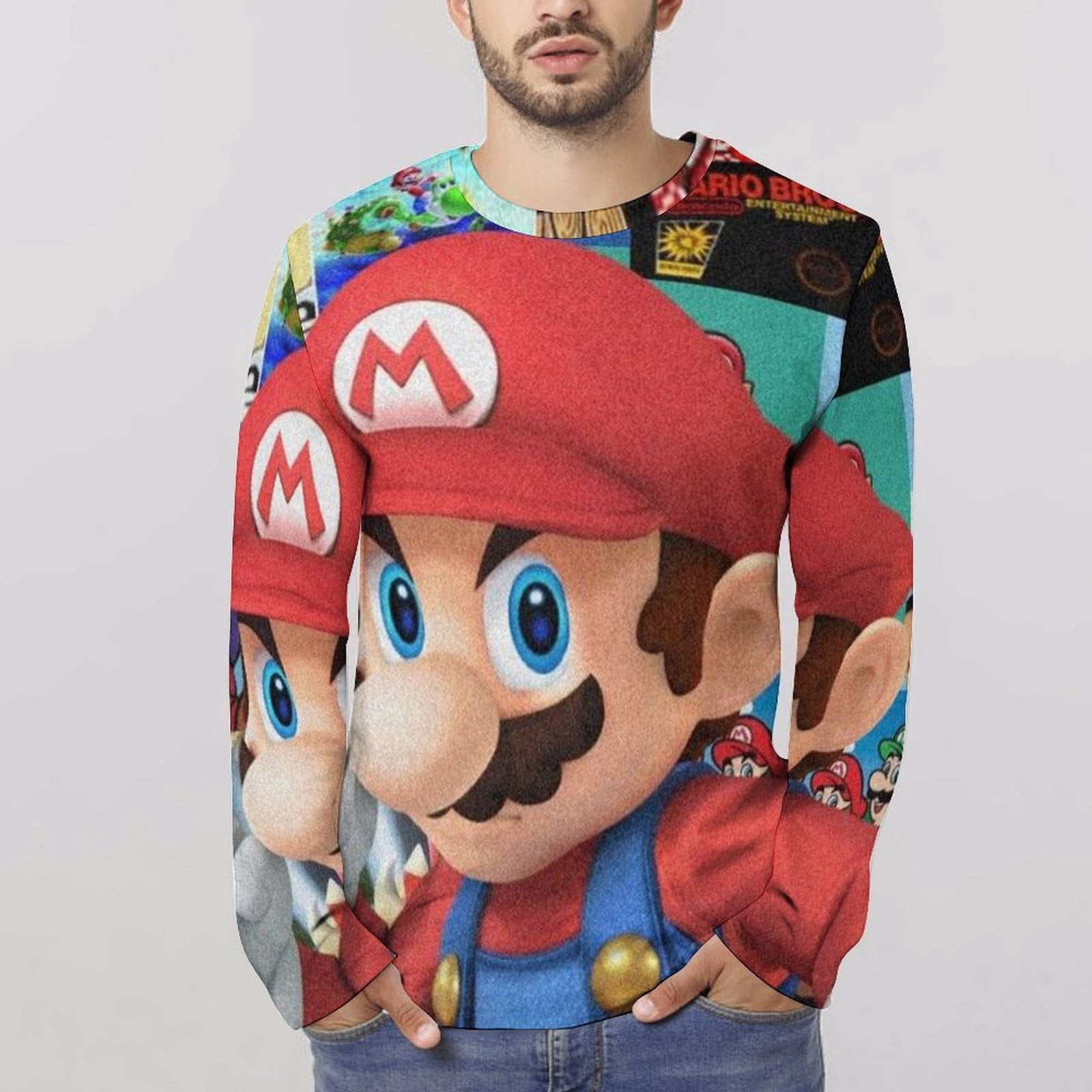 Super Mario T-shirt for Men Long Sleeve Top Casual Lightweight Tee ...