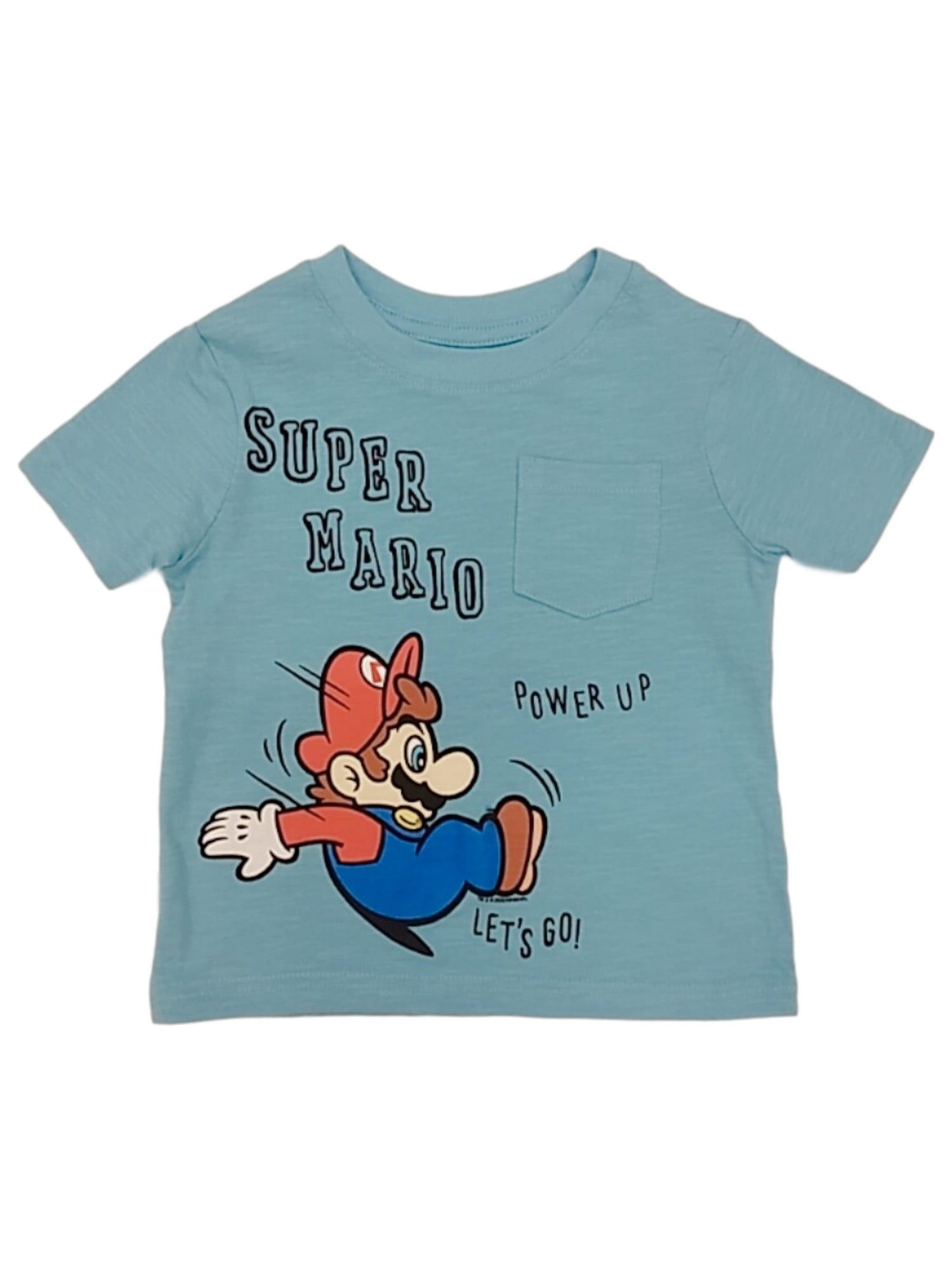 Super Mario Toddler & Boys Blue Mario Power Up T-Shirt Let's Go Tee ...