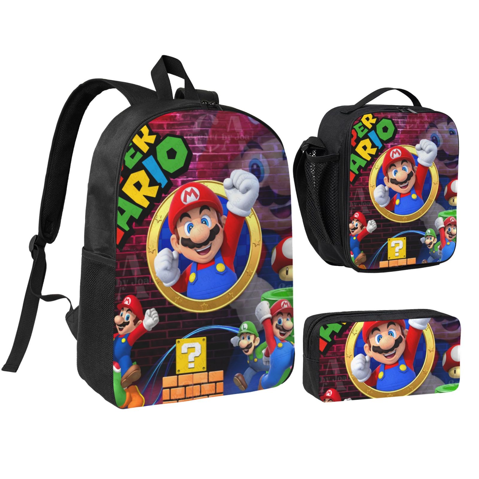 Super Mario Tumbler Wrap School Backpack with Lunch Box and Pencil Cas ...