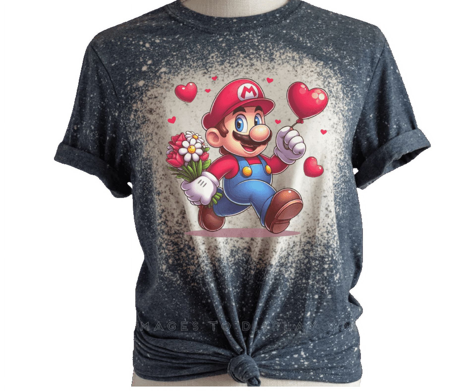 Super Mario Valentine Custom Bleached T-Shirt - Walmart.com