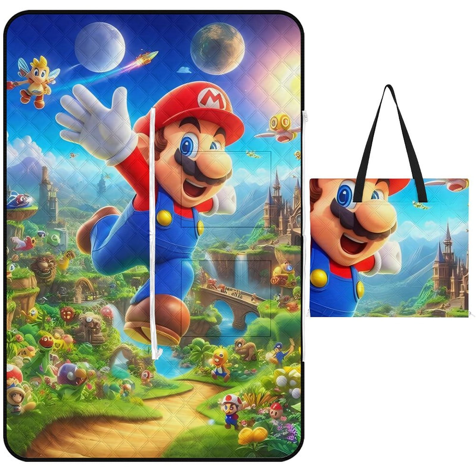 Super Mario Waterproof Foldable Beach Blanket Picnic Mat Tote Perfect ...