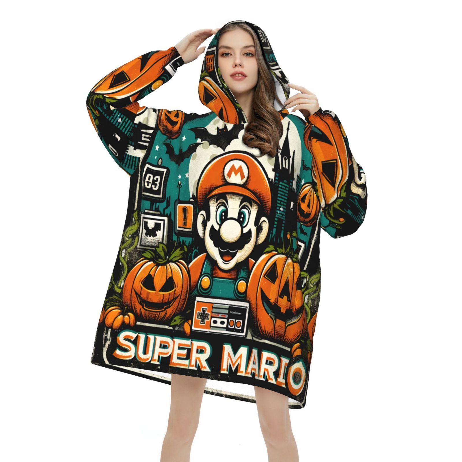 Super Mario Wearable Blanket Hoodie Sweater , Oversized Blanket Hoodie ...