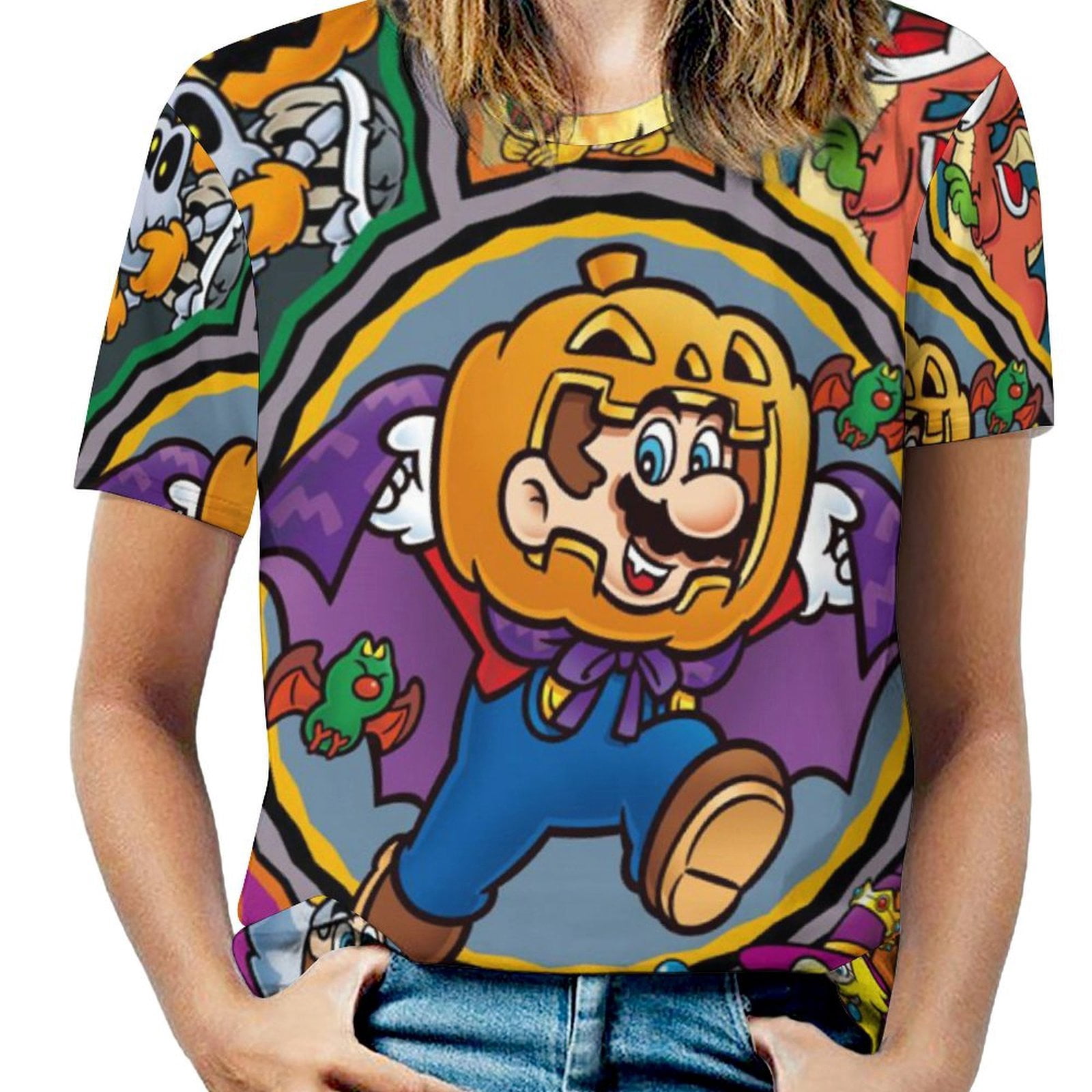 Super Mario Women's Casual T-shirts Crew Neck Short Sleeve Tee Shirts ...