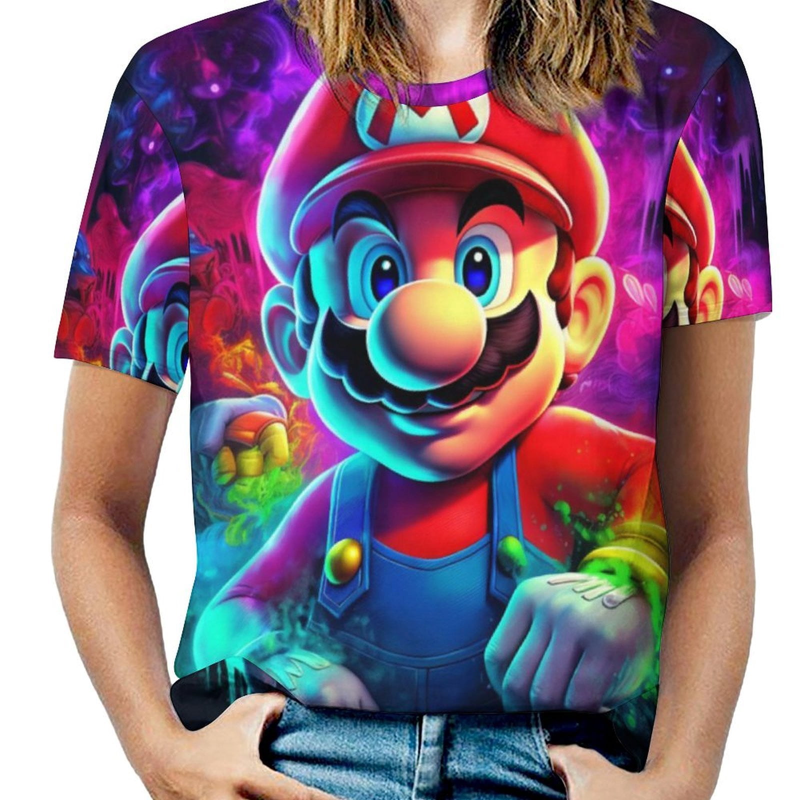 Super Mario Women's Casual T-shirts Crew Neck Short Sleeve Tee Shirts ...