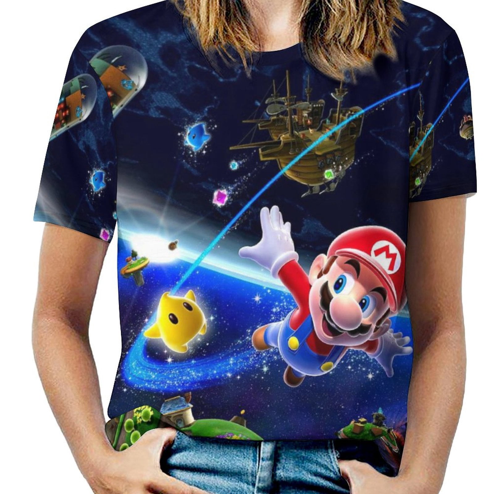 Super Mario Women's Casual T-shirts Crew Neck Short Sleeve Tee Shirts ...