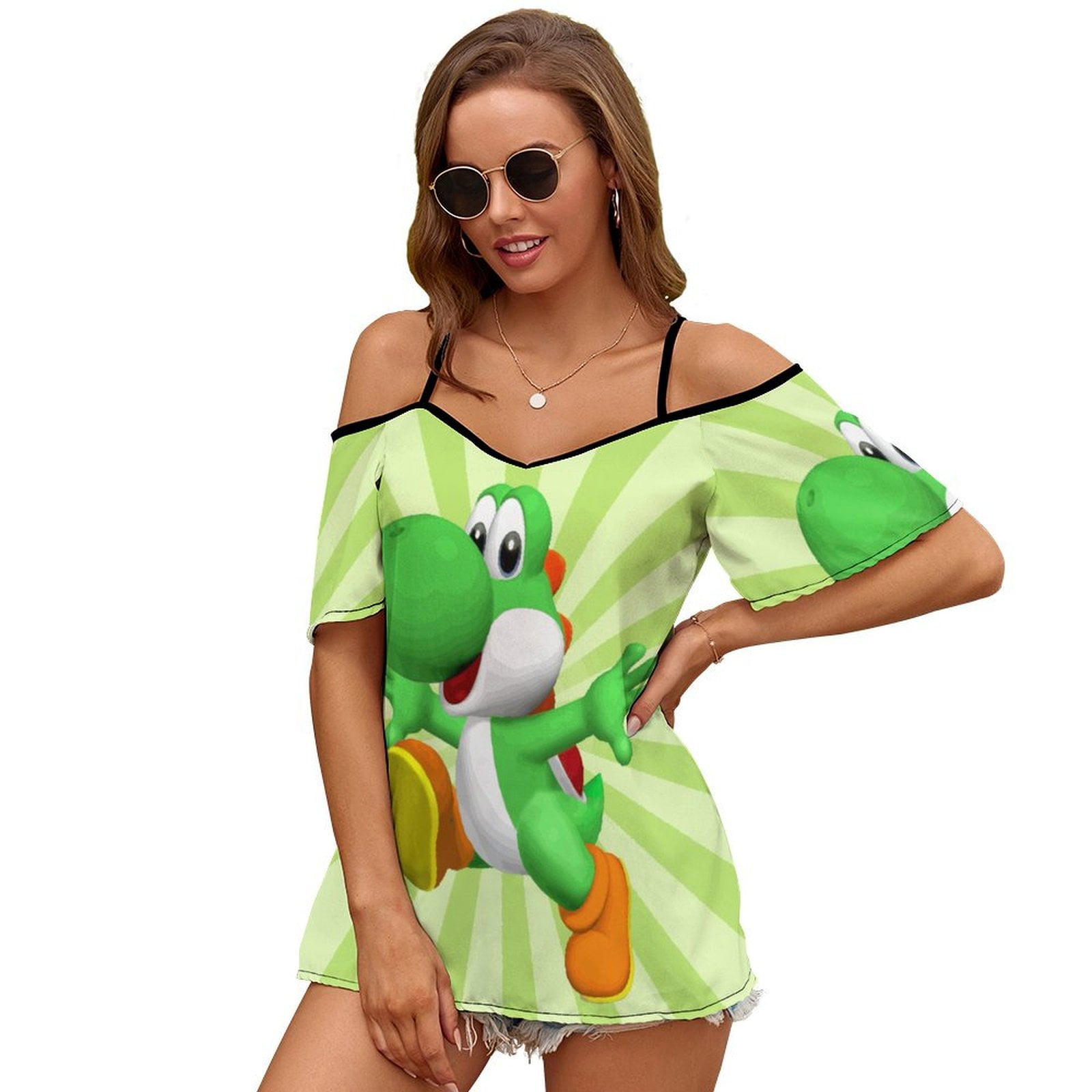 Super Mario Women's Cold Shoulder Tops T Shirts Chiffon Summer Off ...