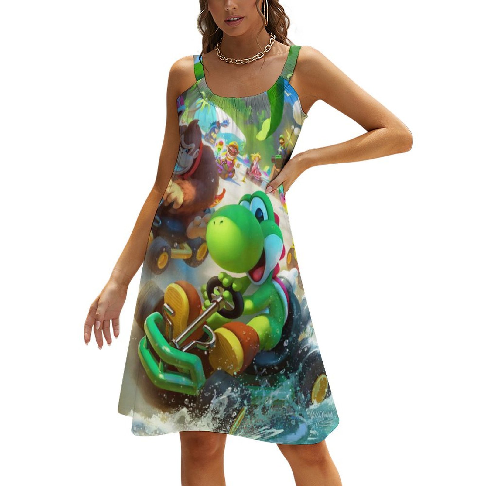 Super Mario Womens Dress Loose Sleeveless Beach Sling Skirt Soft Summer ...