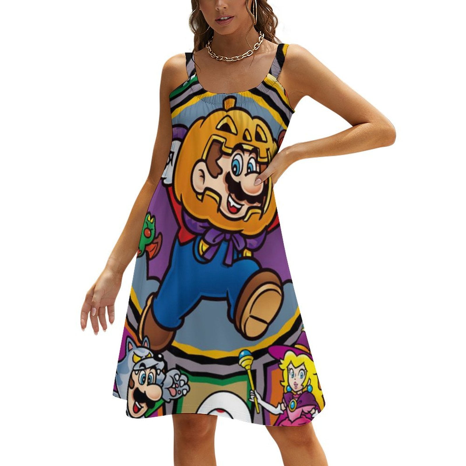 Super Mario Womens Dress Loose Sleeveless Beach Sling Skirt Soft Summer ...