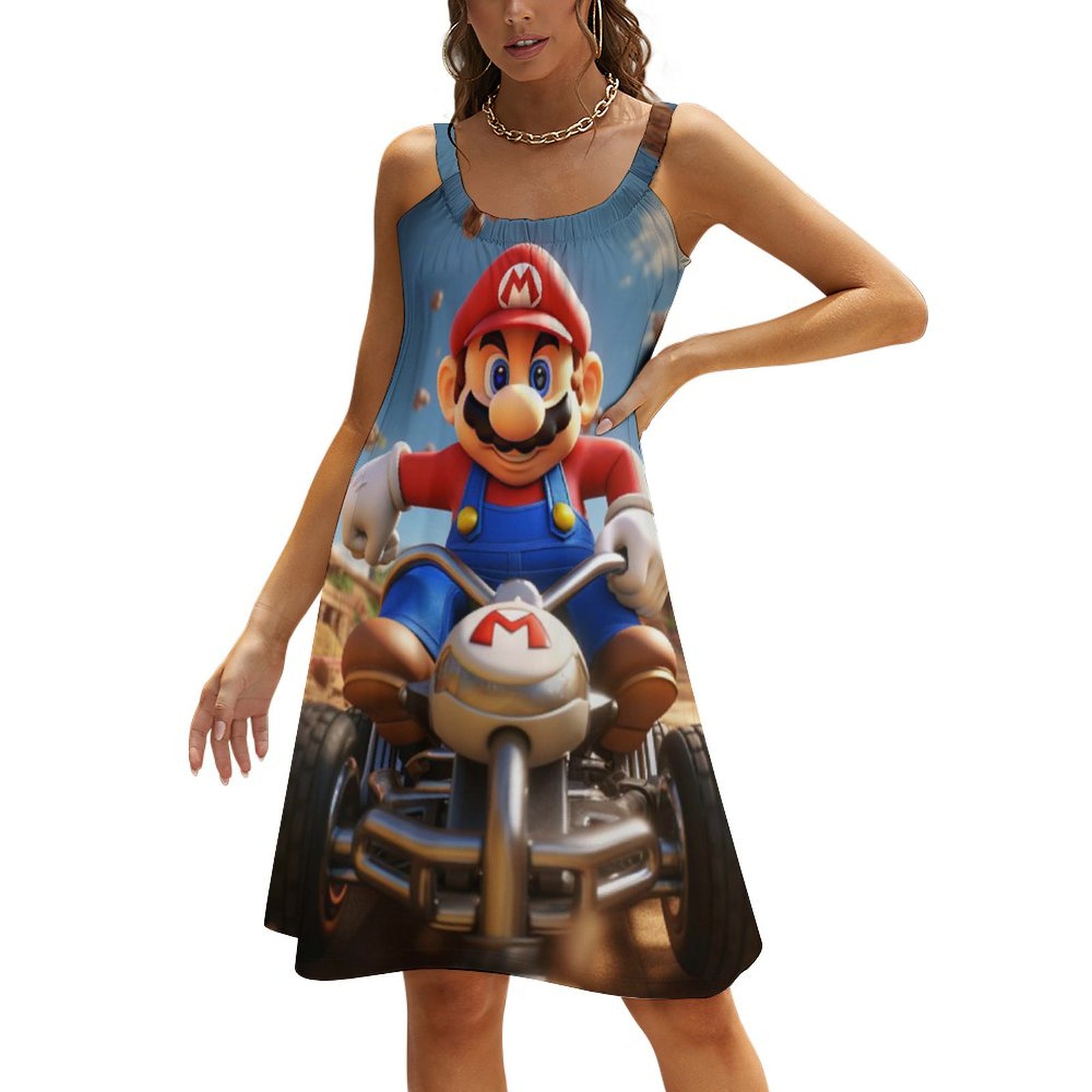 Super Mario Womens Dress Loose Sleeveless Beach Sling Skirt Soft Summer ...