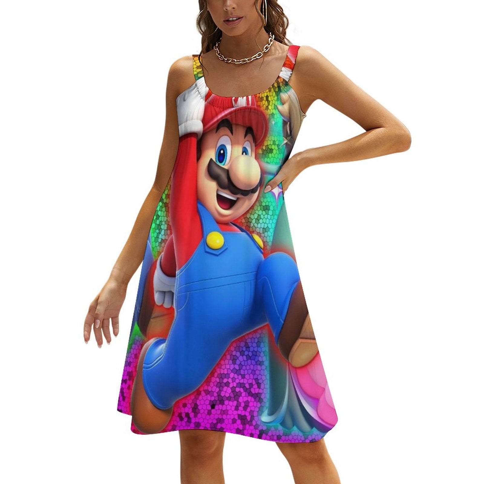 Super Mario Womens Dress Loose Sleeveless Beach Sling Skirt Soft Summer ...