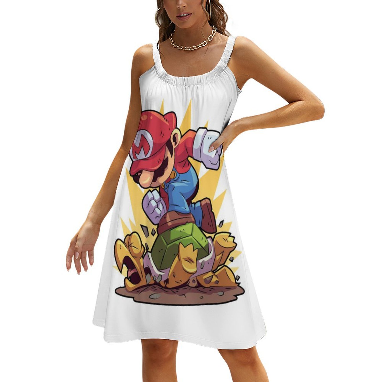Super Mario Womens Dress Loose Sleeveless Beach Sling Skirt Soft Summer ...