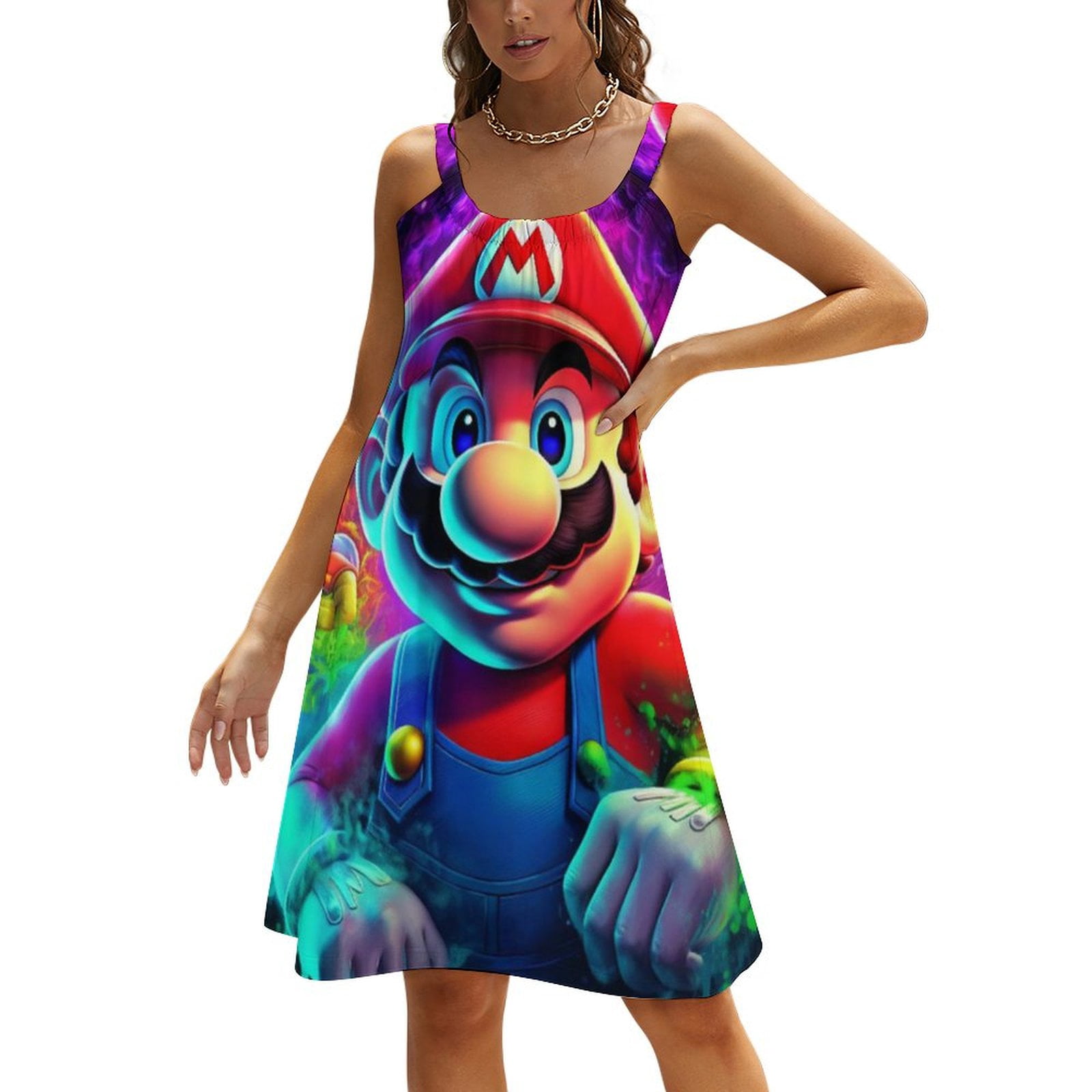 Super Mario Womens Dress Loose Sleeveless Beach Sling Skirt Soft Summer ...
