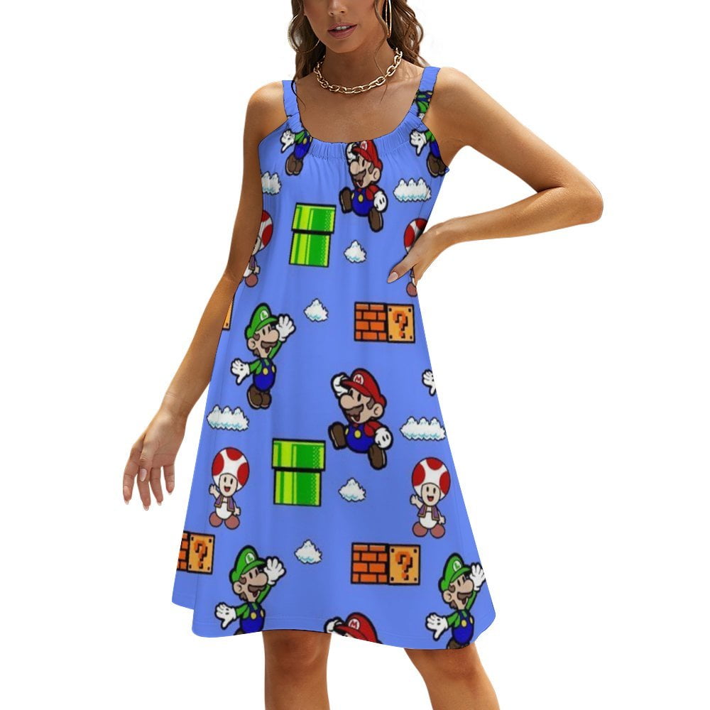 Super Mario Womens Dress Loose Sleeveless Beach Sling Skirt Soft Summer ...