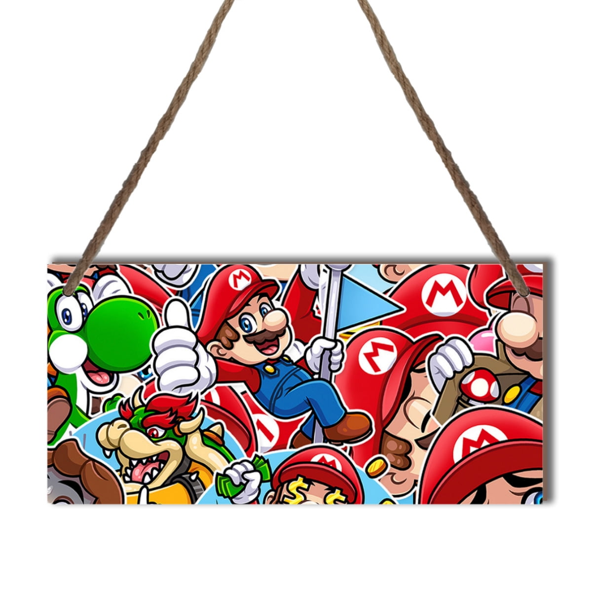 Super Mario Wooden Sign Square Wooden Door Panel Decoration 10.8x3.9 ...