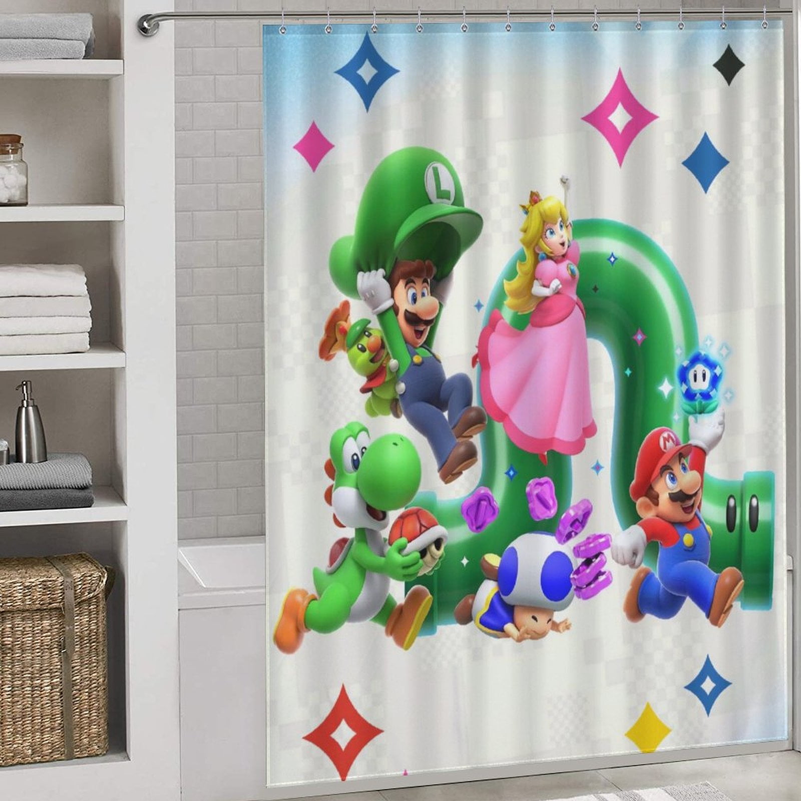 Super-Mario World Shower Curtain for Bathroom with 12 Hooks,Bath ...