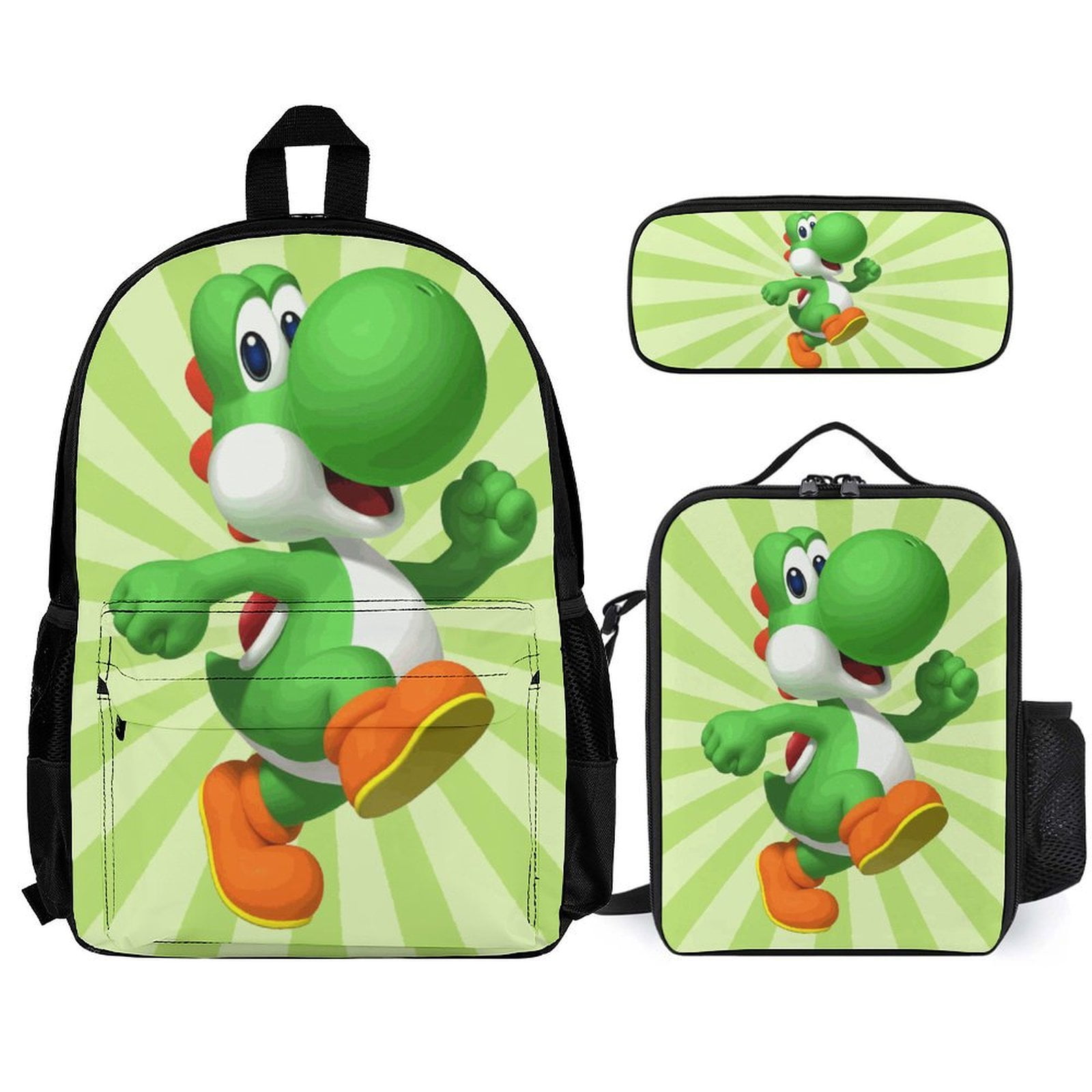 Super Mario Yoshi Backpack 3Pcs Set Lunch Box Stationery Case Bookbag ...