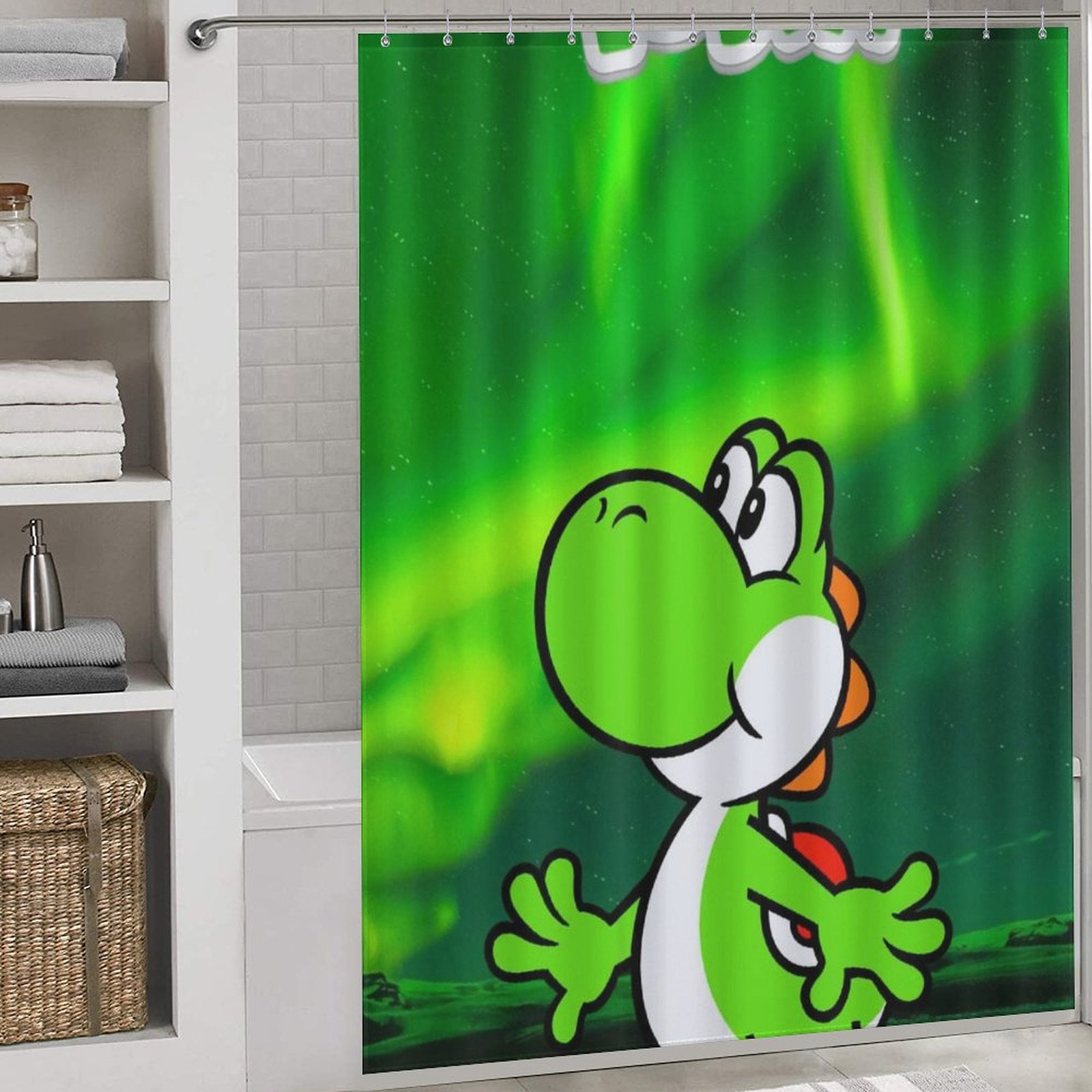 Super-Mario Yoshi Wallpaper Shower Curtain for Bathroom with 12 Hooks ...