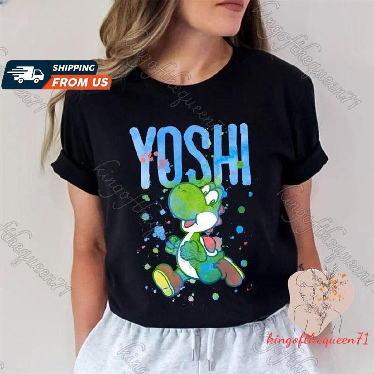 Super Mario Yoshi Watercolor T-Shirt, Nintendo Super Mario Yoshi Shirt ...