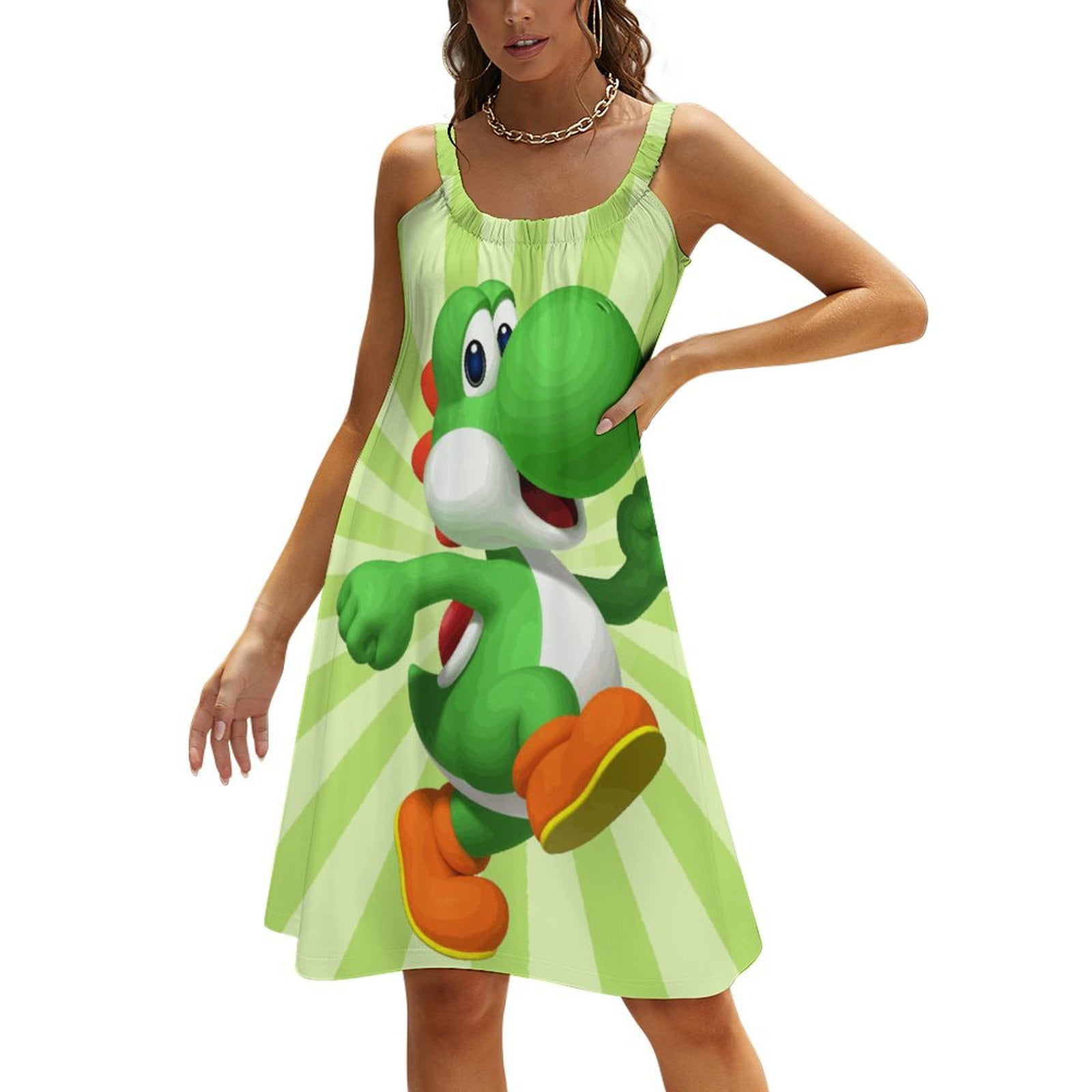 Super Mario Yoshi Womens Dress Loose Sleeveless Beach Sling Skirt Soft ...