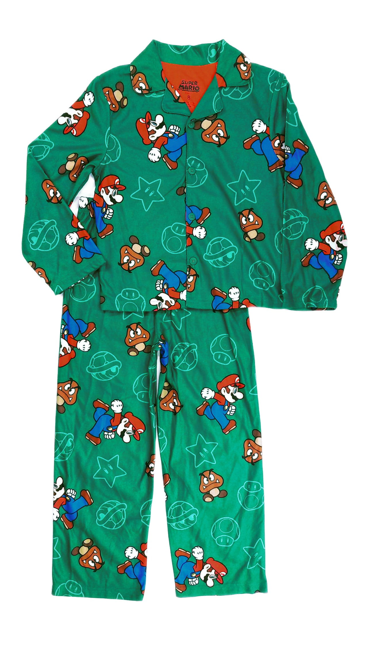 Super Mario and Goombas Print Flannel Character Button-Down Pajama Set ...