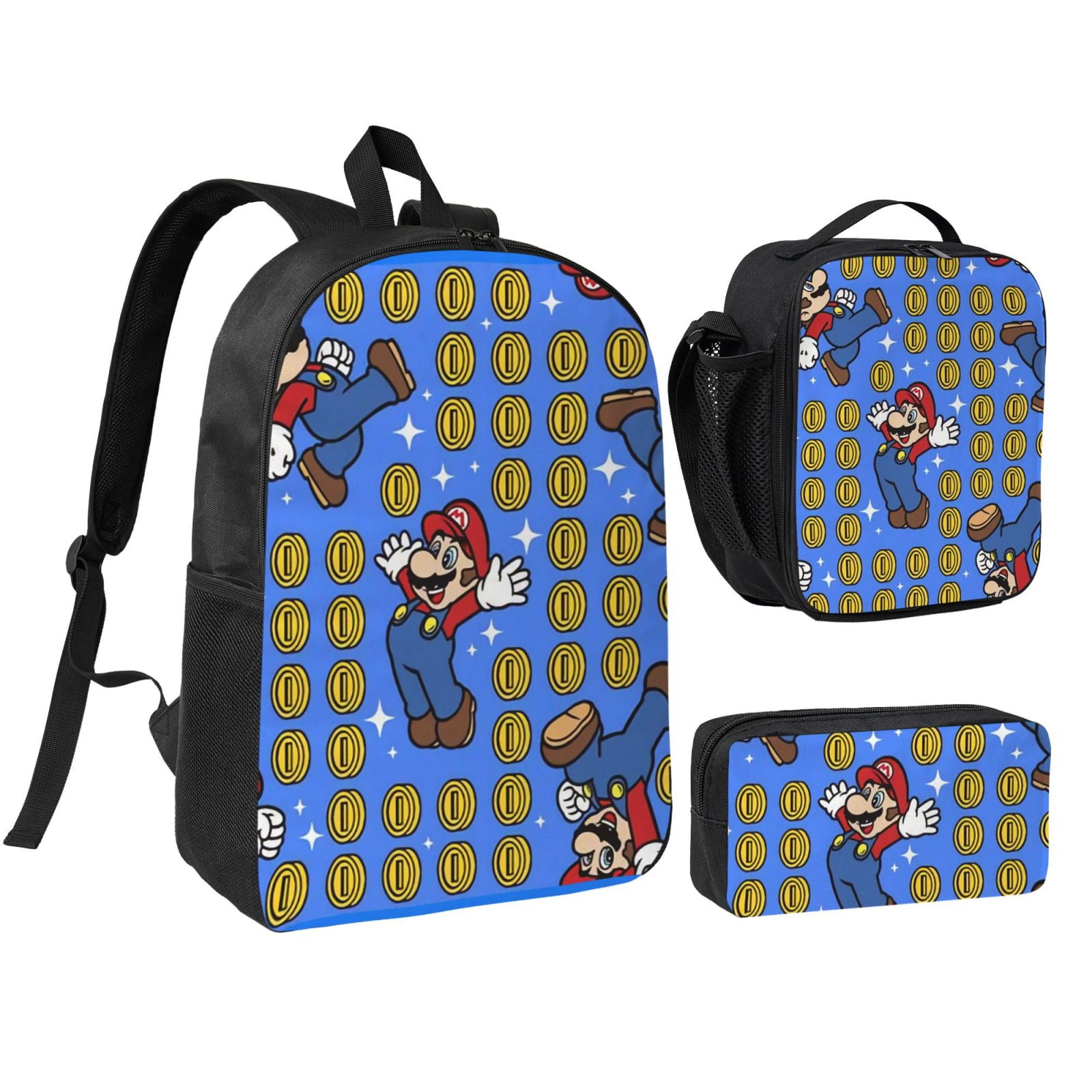 Super Mario and coins School Backpack with Lunch Box and Pencil Cas ...
