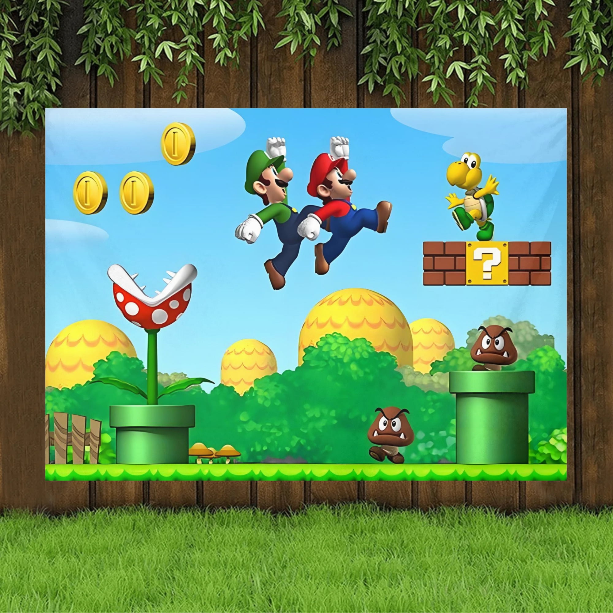 Super Mario birthday banner background poster, holiday party decoration ...